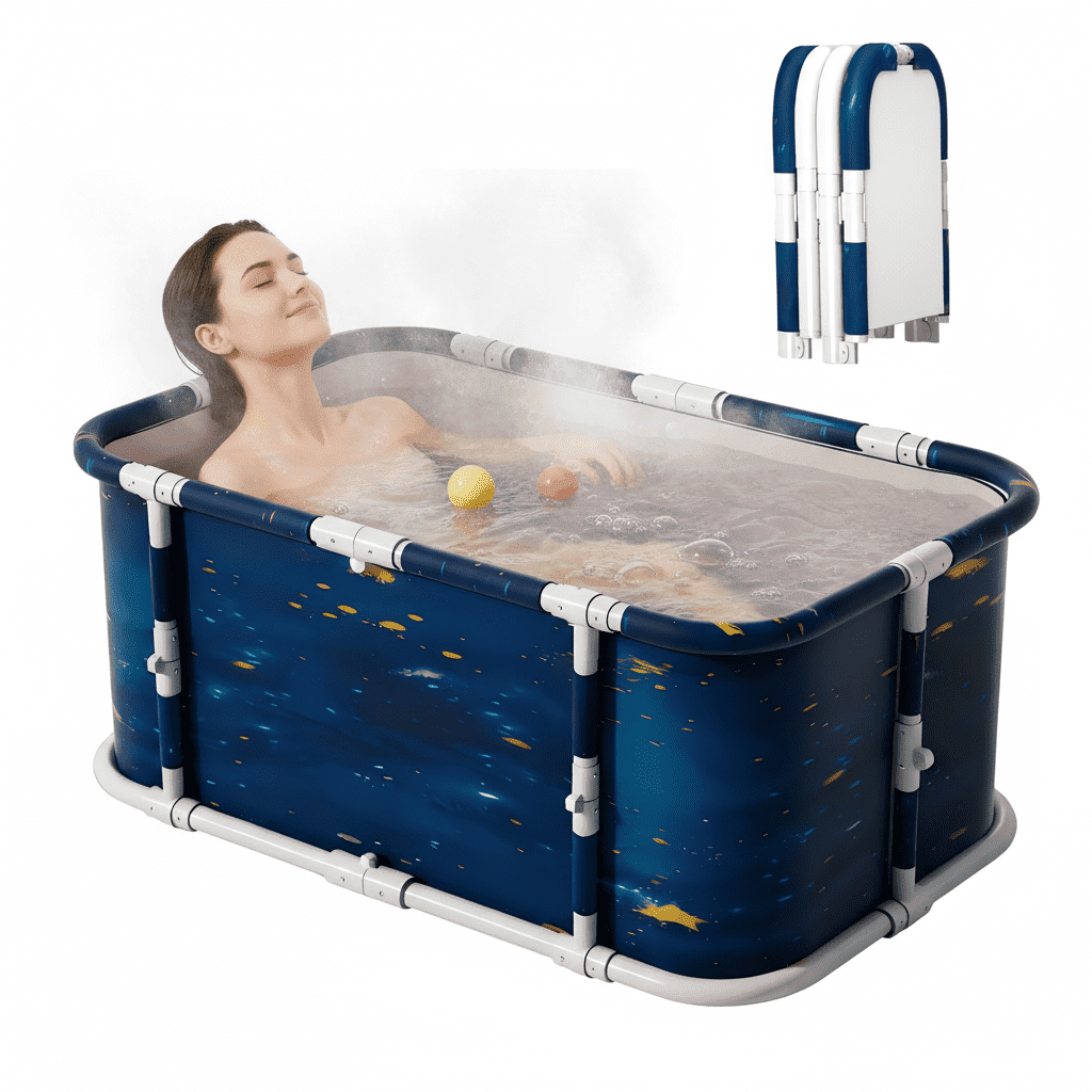 GIATUEE 45" Large Portable Folding Bathtub, Non-Inflatable Hot & Cold ...