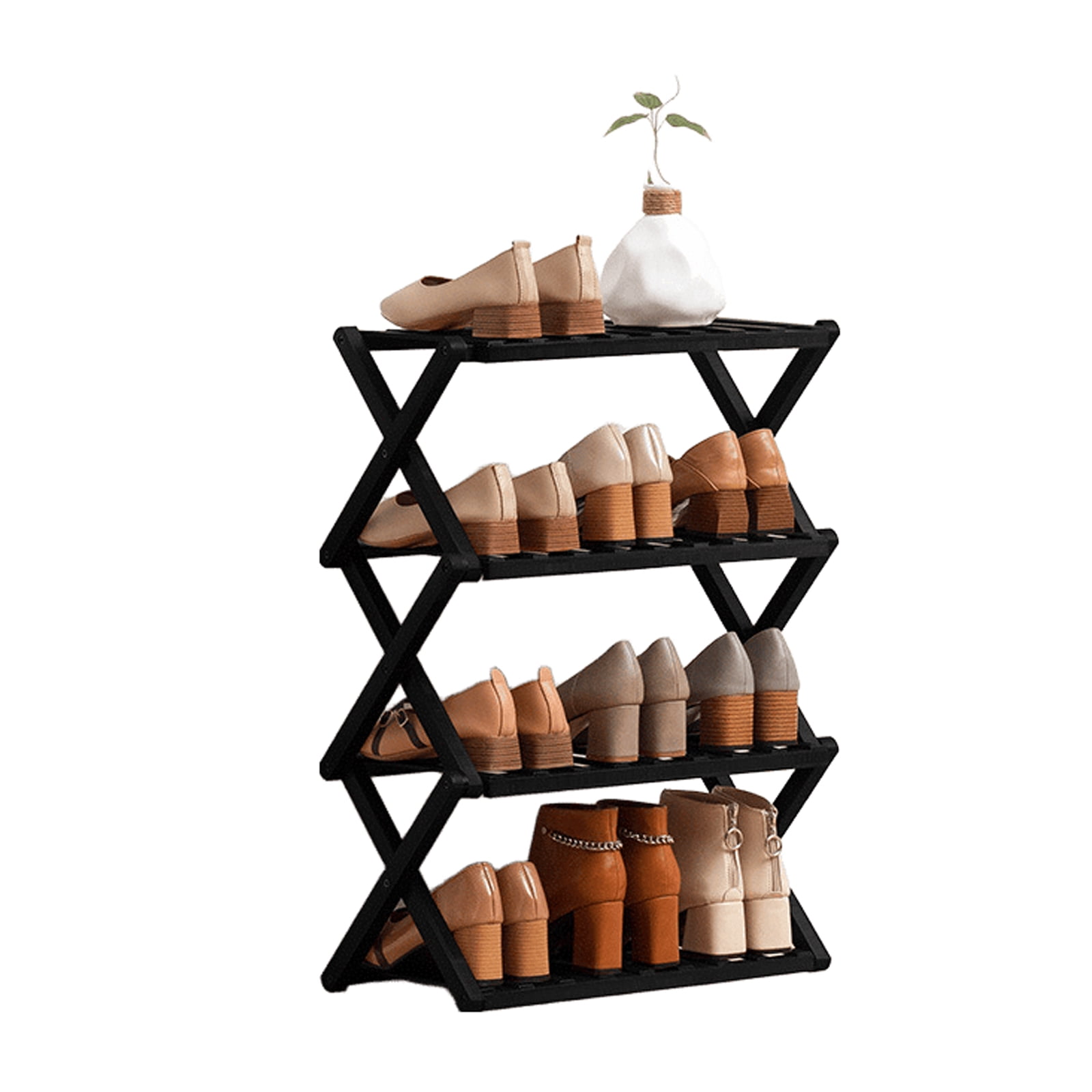 SolarSoda Bamboo 4-Tier Shoe Shelf Foldable Bamboo Shoe Rack ...