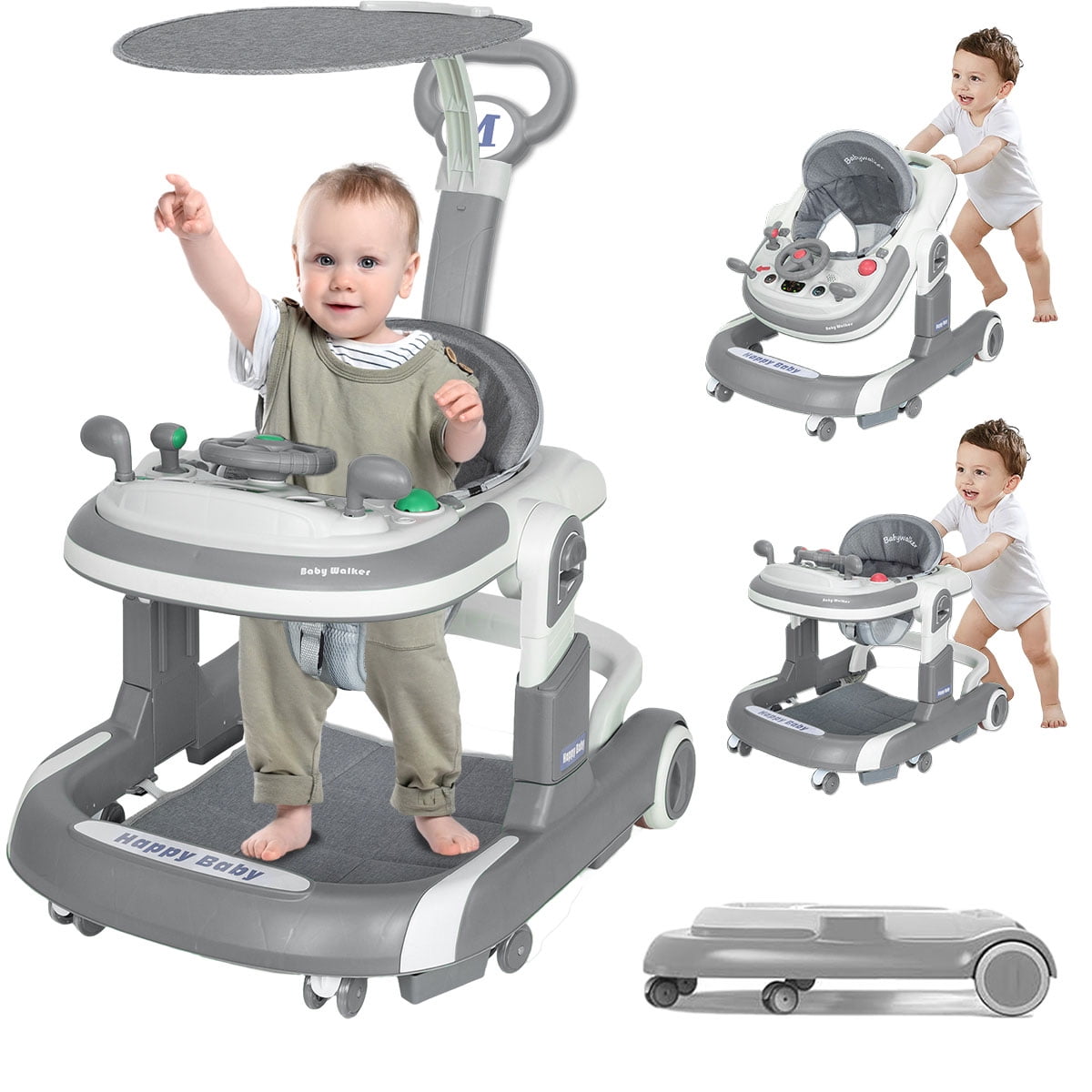Baby Walker, Portable & Convertible with Adjustable Height, Foldable ...