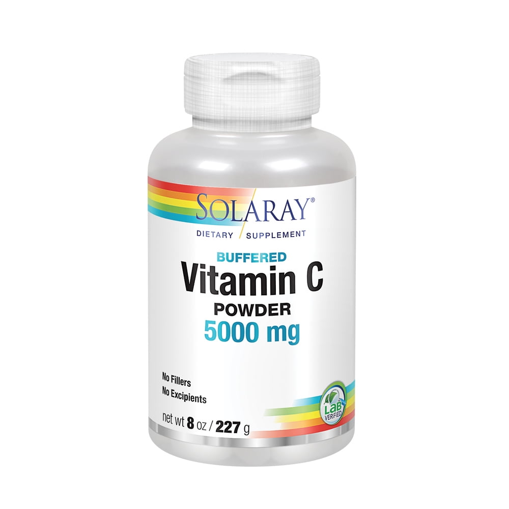 Solaray Buffered Vitamin C Crystalline 5000mg Powder for Gentle ...