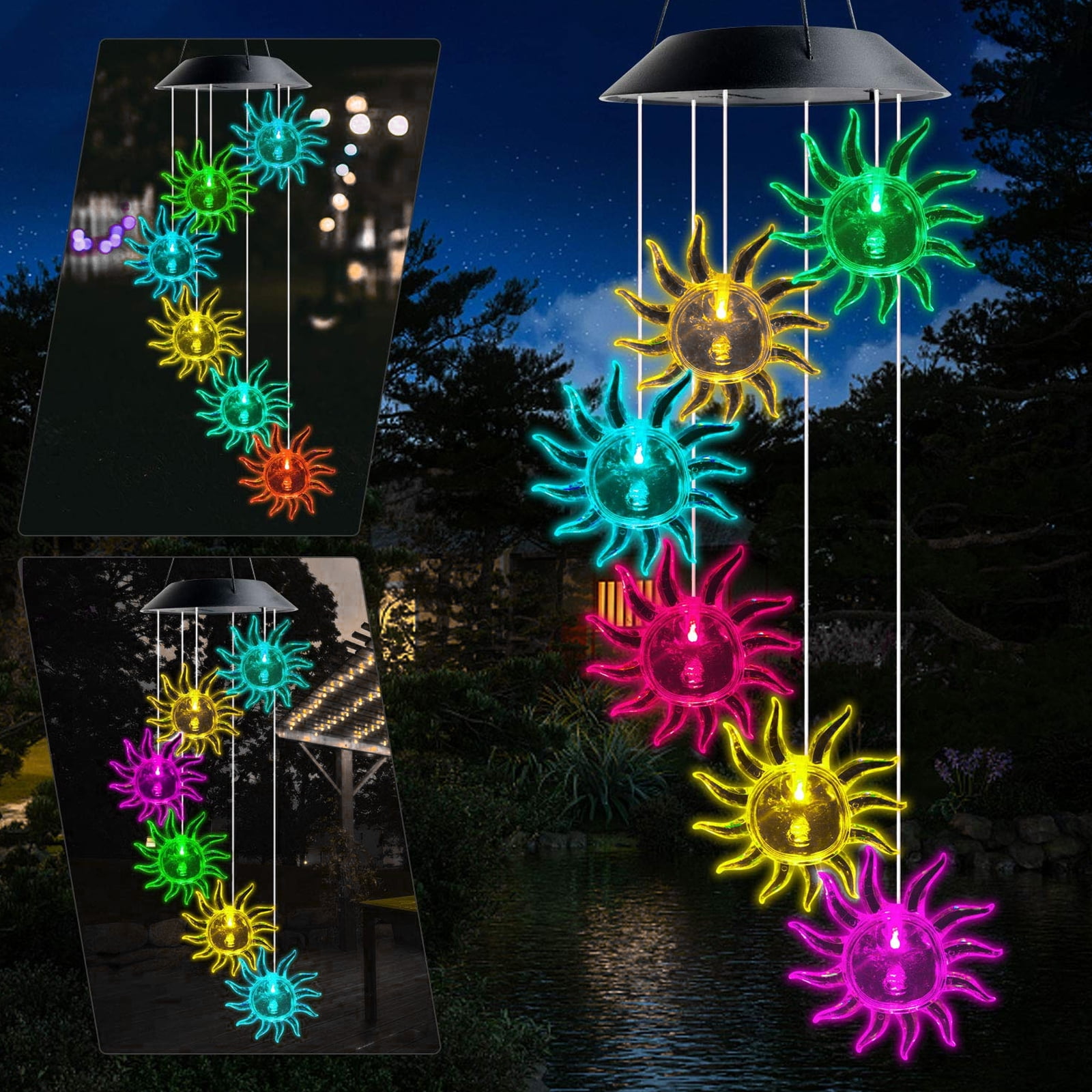 OriginalSourcing Solar Power Sunflowers Wind Chimes, 6 Small Sun LED ...