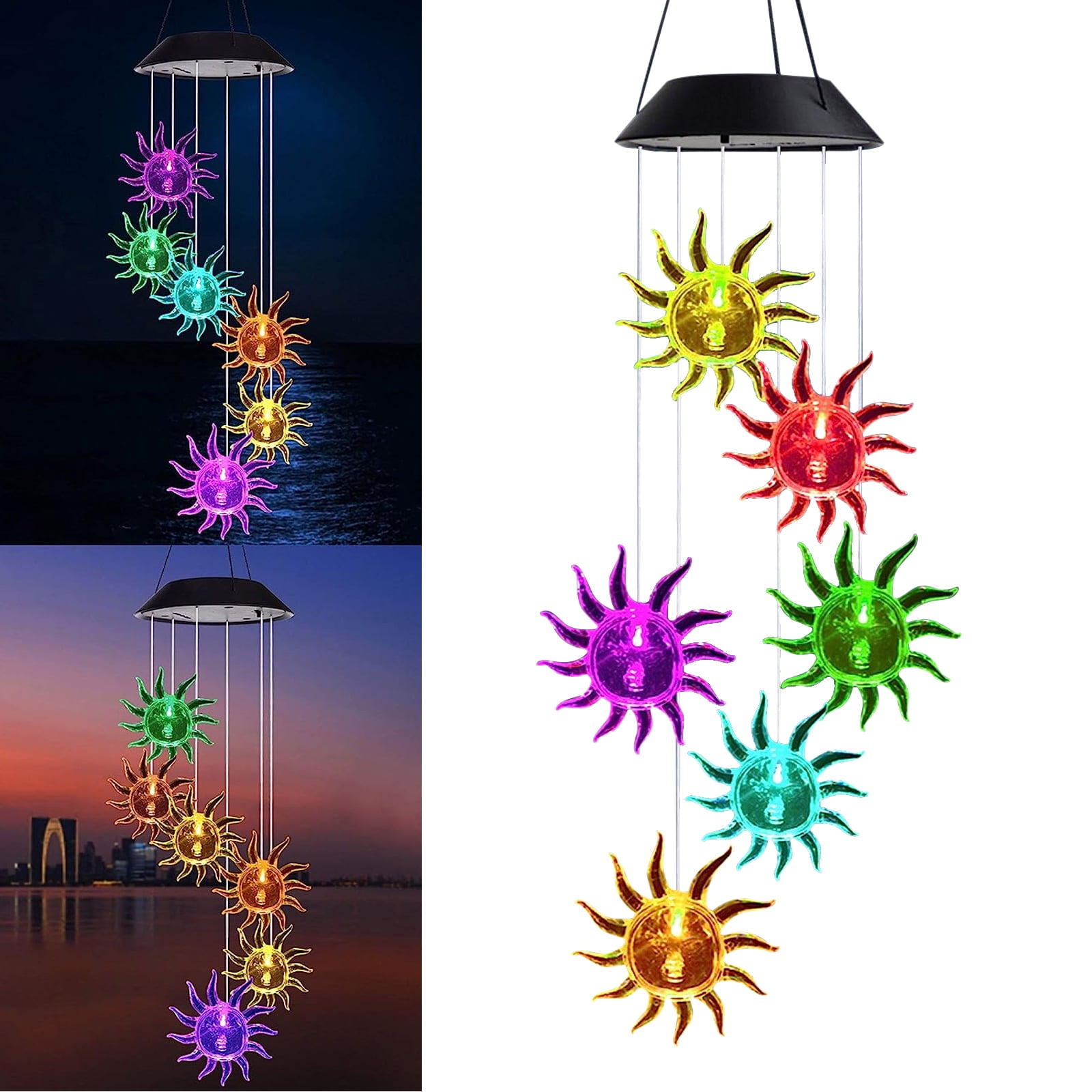 Solarera Solar Sunflowers Wind Chimes, Outdoor Waterproof Color ...