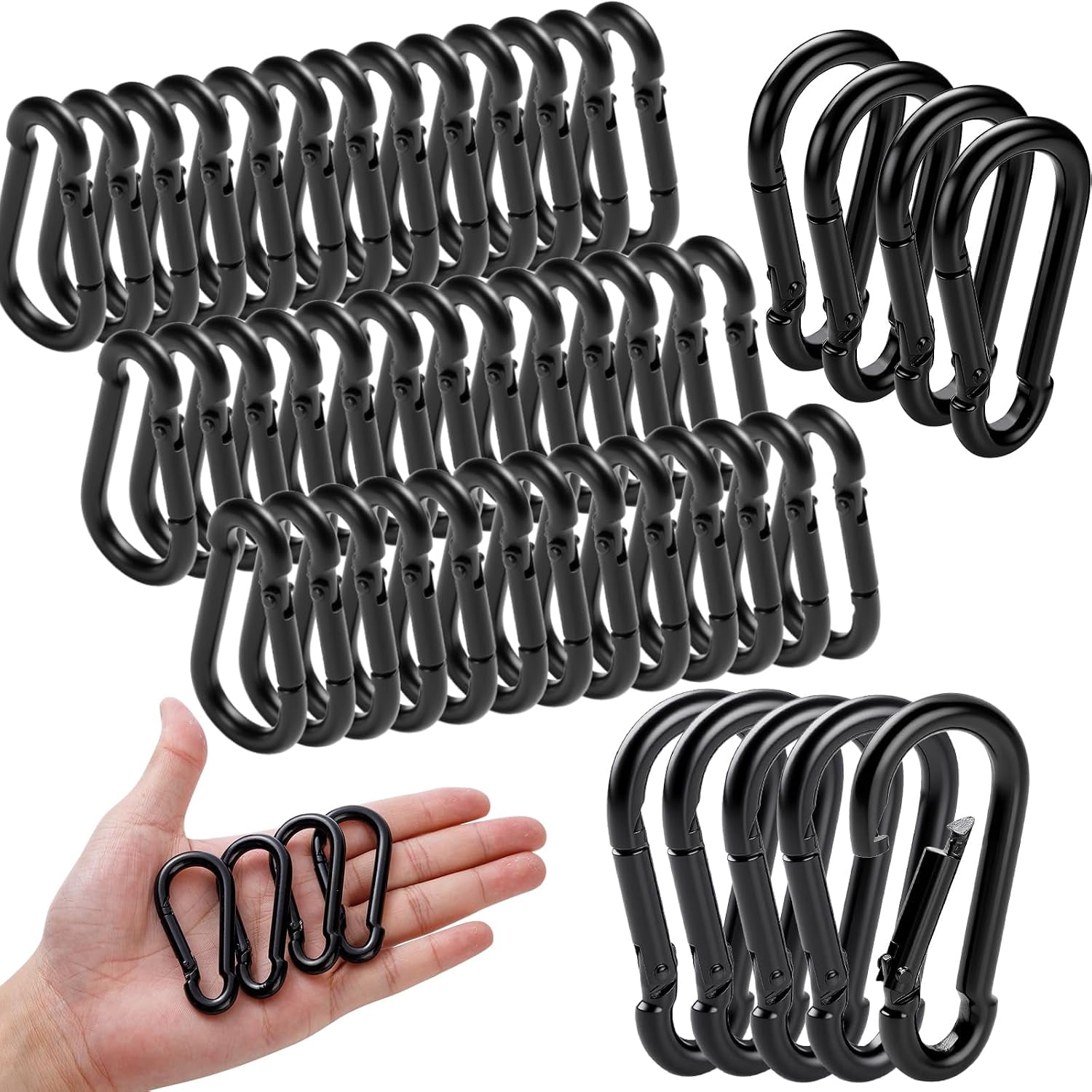 Solargess 50Pcs M5 Spring Snap Hooks Black Carabiner Clip Heavy Duty ...
