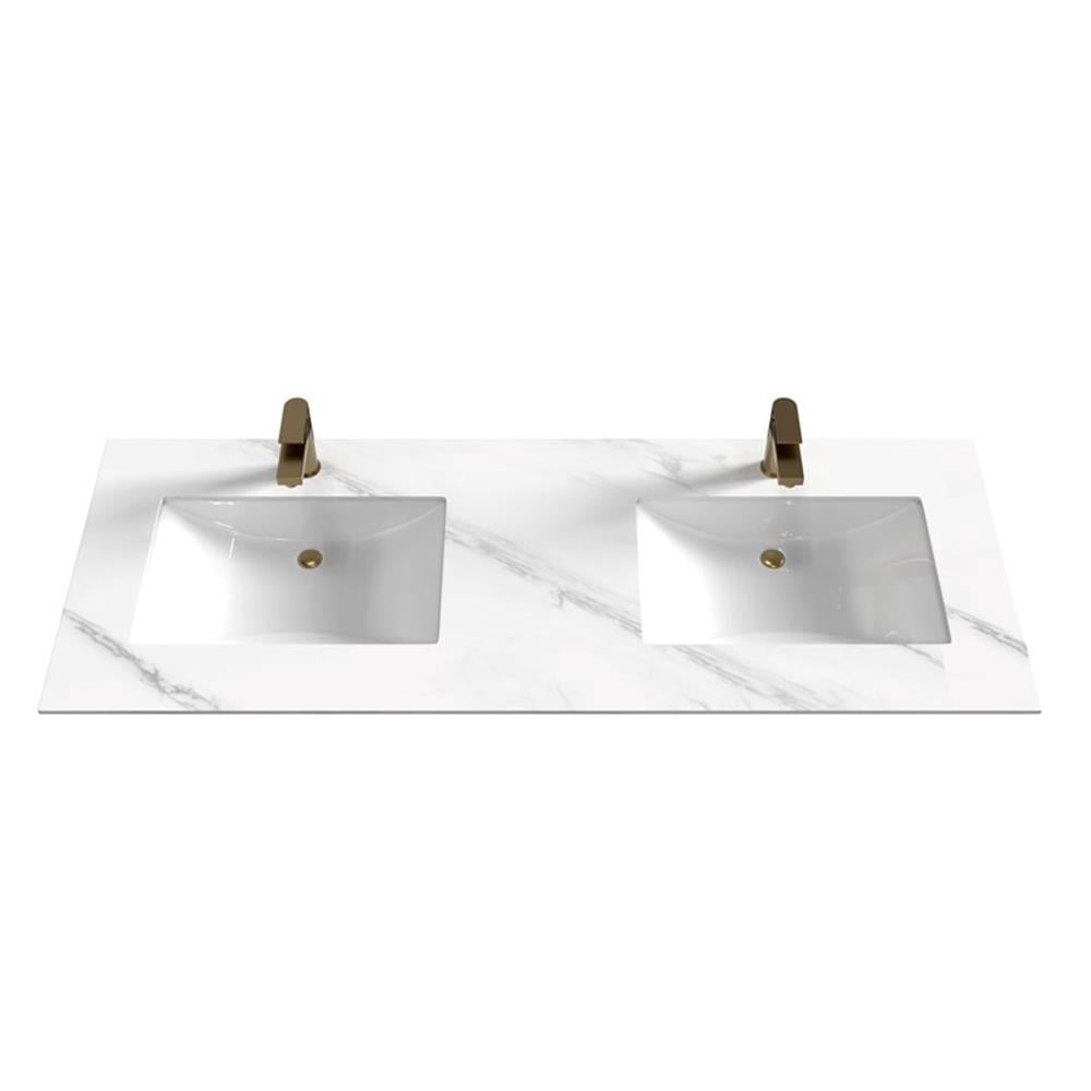 Solaria 60" Porcelain Bathroom White Vanity Top with Center Placed ...