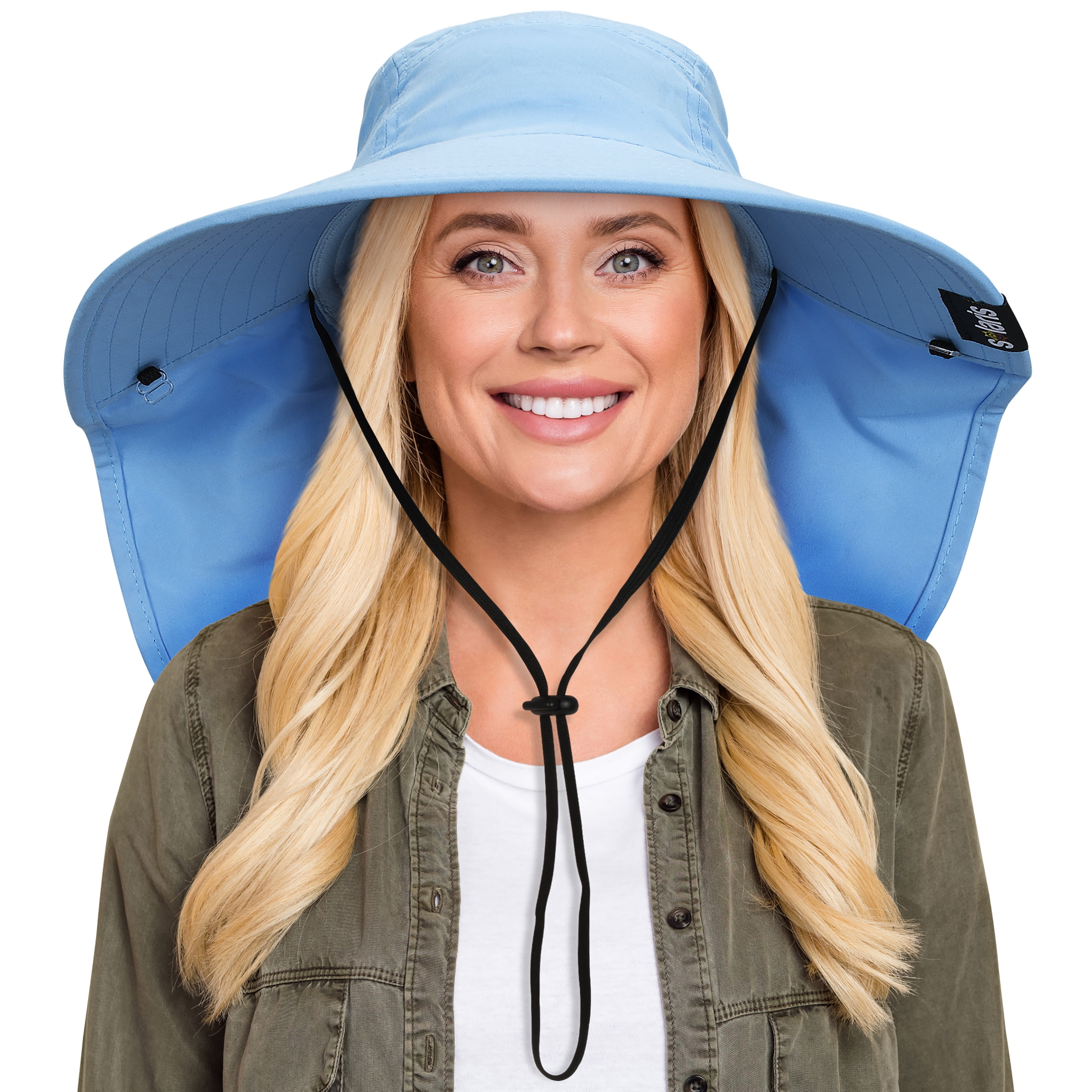 Solaris Polyester Unisex Wide Brim Sun Hat ,with Neck Strap , for ...