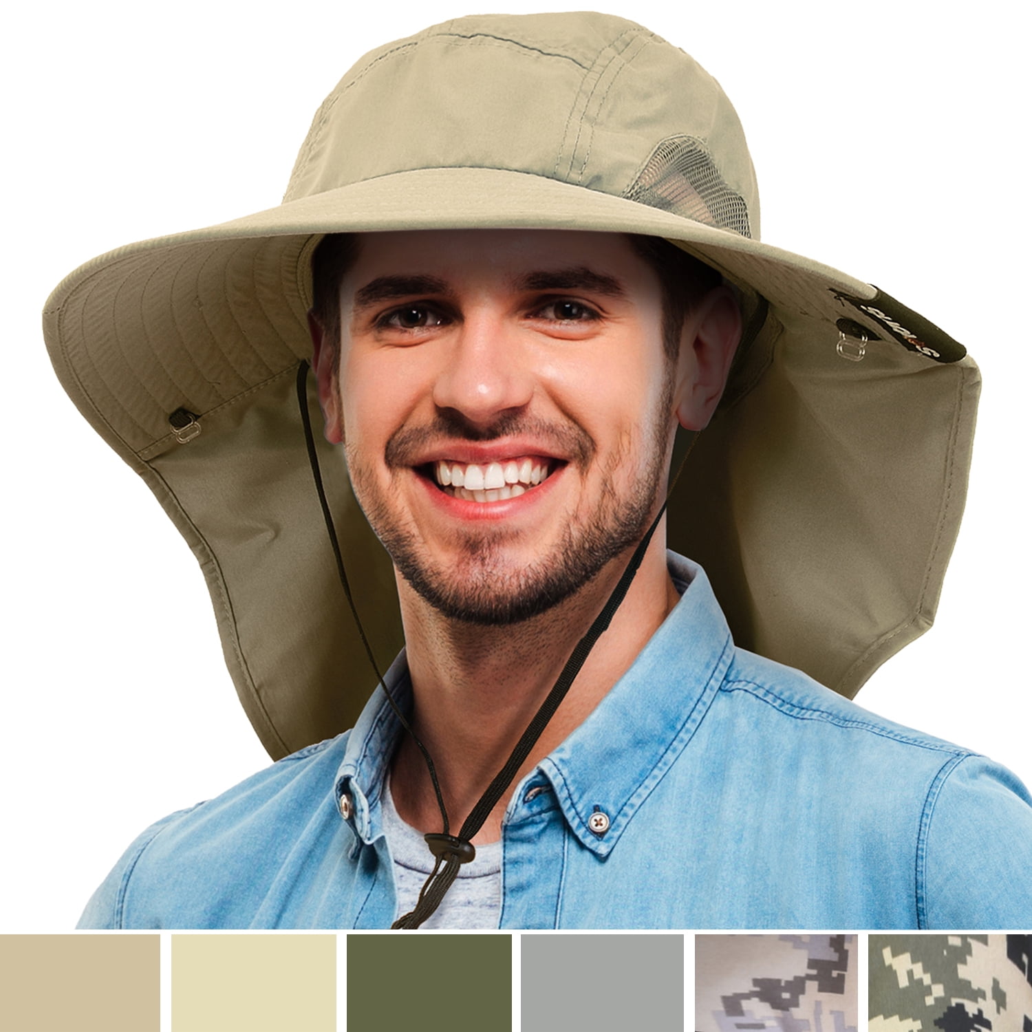 Solaris Polyester Unisex Wide Brim Sun Hat ,with Neck Strap , for ...