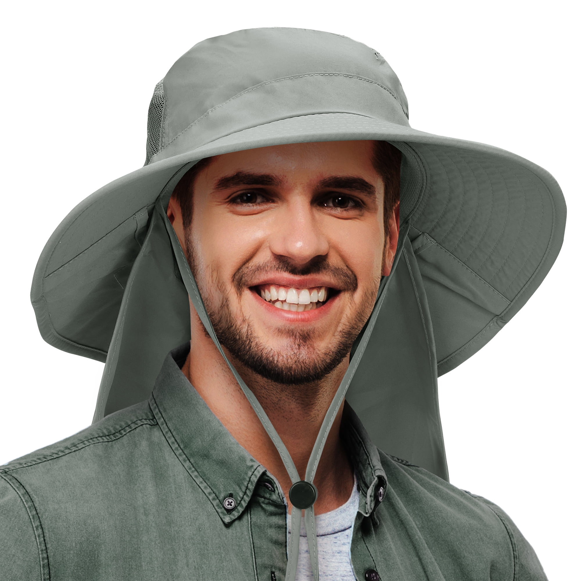 UV Protection Men's Sun Hat with Neck Flap, Wide Brim for Safari ...