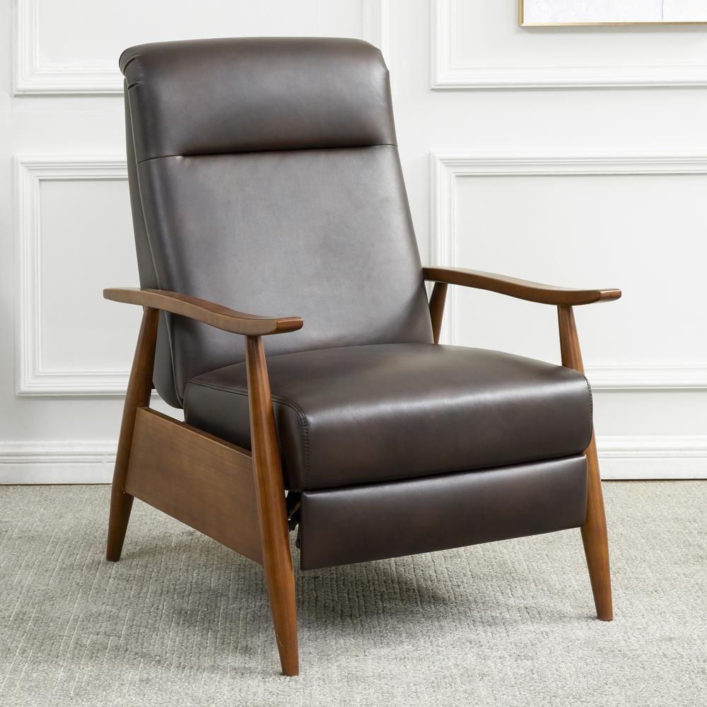 Contemporary Style Sturdy Solaris Wood Arm Burnished Brown Faux Leather ...