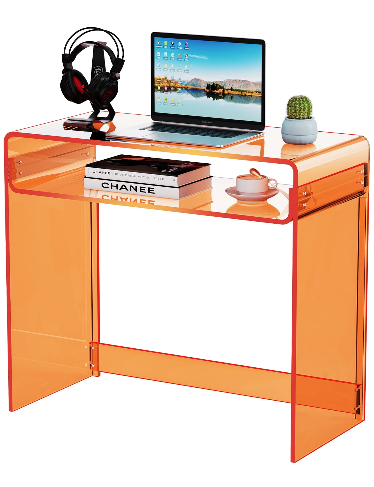 "Solaround 33.5"" Sleek Acrylic Desk, Orange, Modern Stylish Computer ...