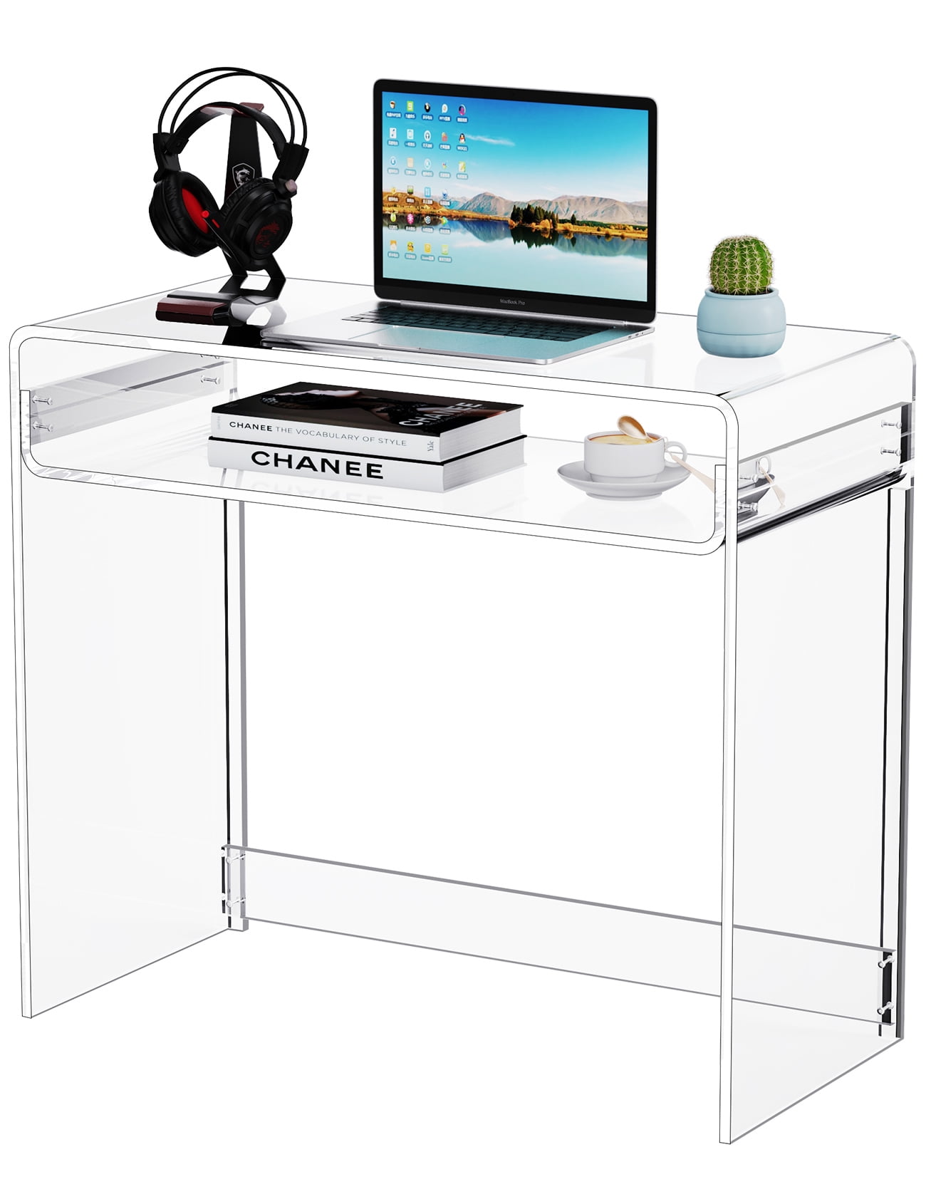 "Solaround Clear Acrylic Study Desk, Bedroom Computer Office Table, 33. ...