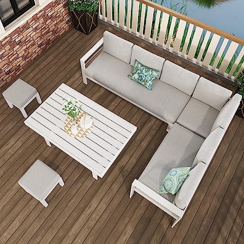 Solaste Outdoor Patio Ottomans Set of 2, Aluminum Outdoor Foot Stools ...