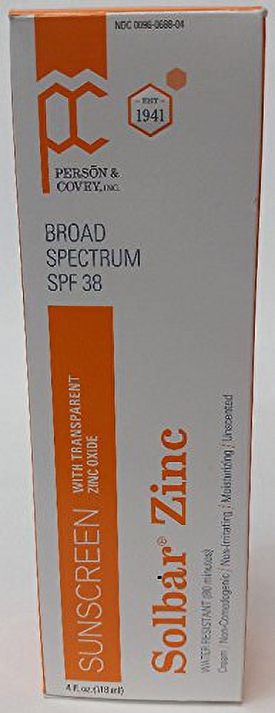 Solbar Suncreen Zinc with Zinc Oxide Spf 38 Unscented Transparent Cream ...