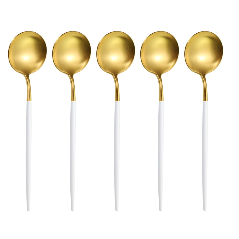 Sold 5Pcs Small Soup Spoons Stainless Steel Round Spoons Western Food ...