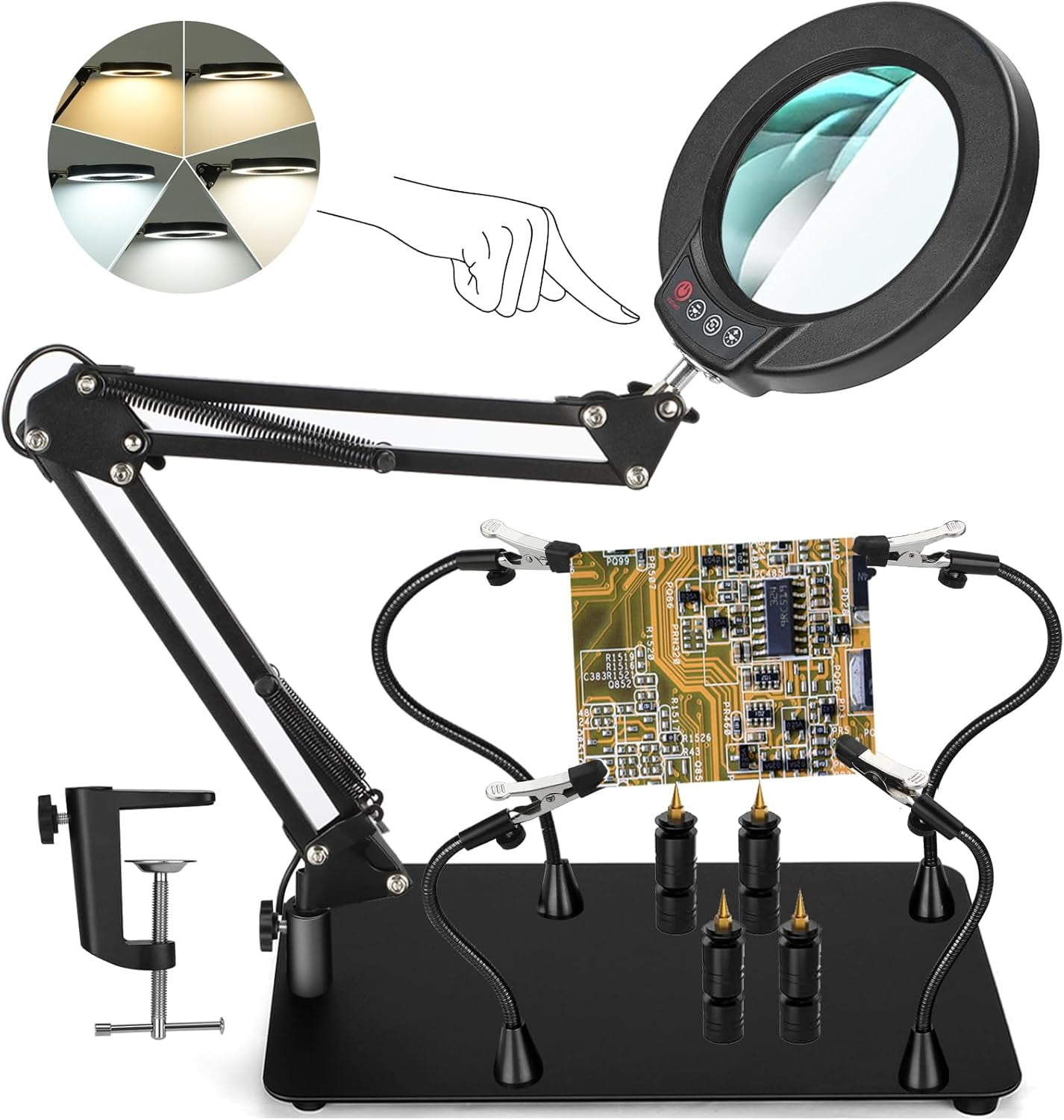Soldering Helping Hands 10X Magnifying Glass with Light and Stand with ...