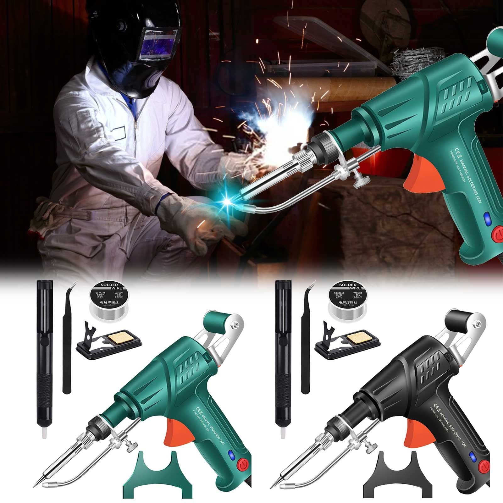Soldering Iron Gun, 60W Handheld Solderer, LED Light, Semi-Automatic ...