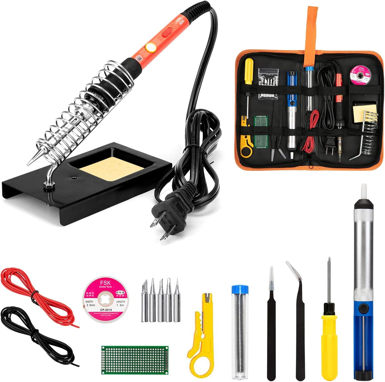 Soldering Iron Kit, 60W Soldering Iron with 5pc Interchangeable Tips ...