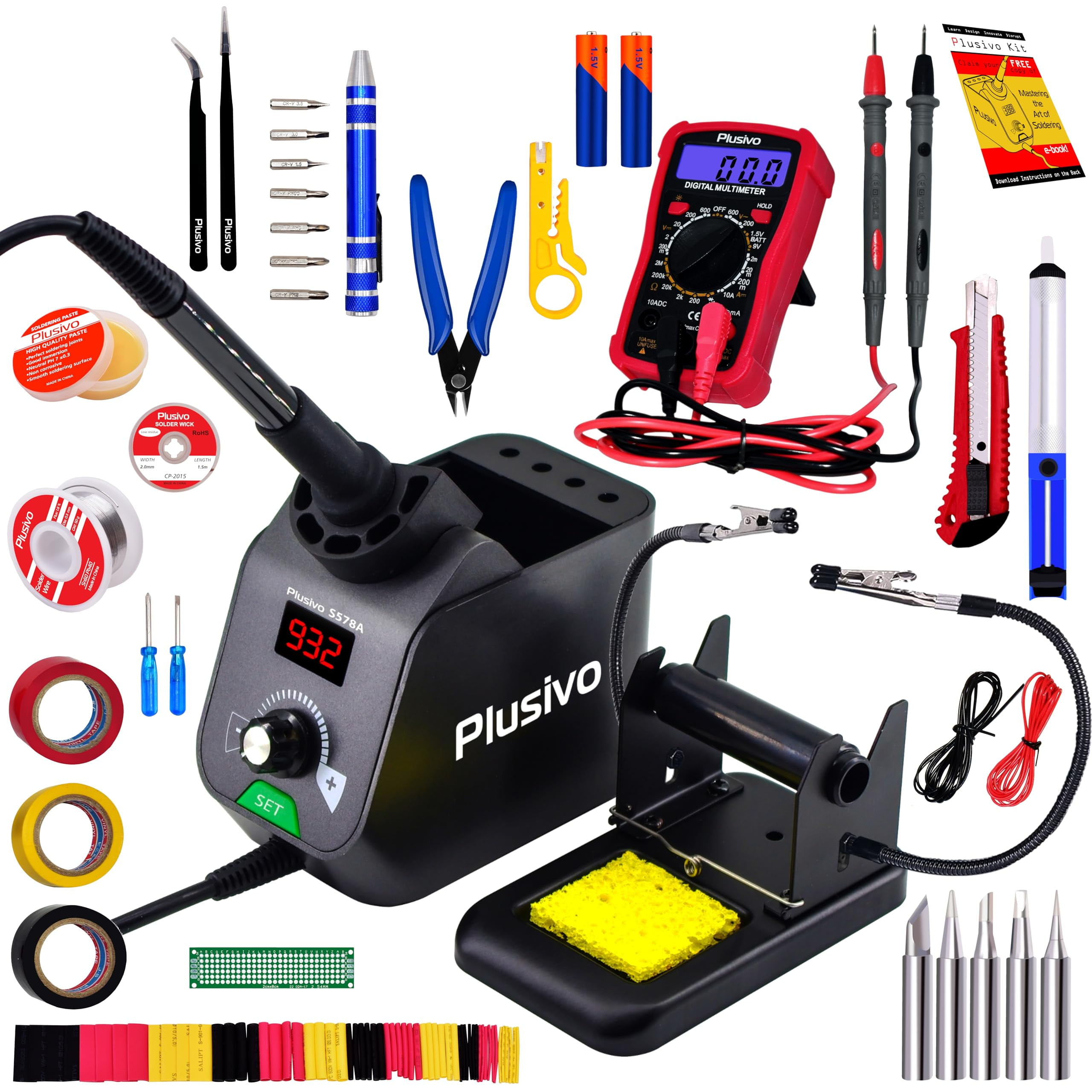 Soldering Iron Station Kit Digital Display Helping Hands 5 pcs Solder ...
