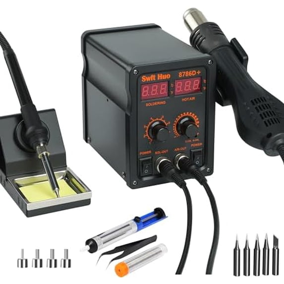 Soldering Station with Hot Air, 8786D+ 2 in 1 Solder Iron Rework ...