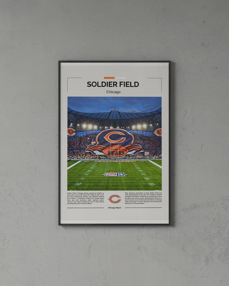 Soldier Field Poster Featuring Iconic View and Chicago Bears Branding ...