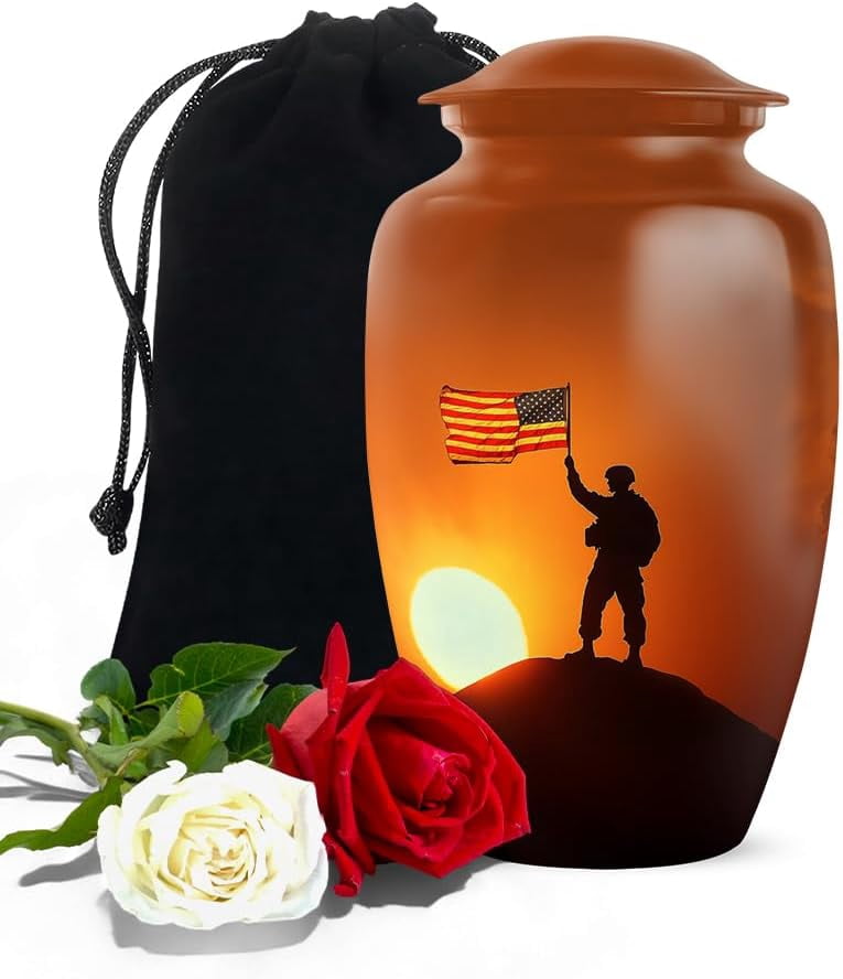 Soldier Flag Tribute Cremation Urn, Patriotic Urns For Ashes Adult Male ...