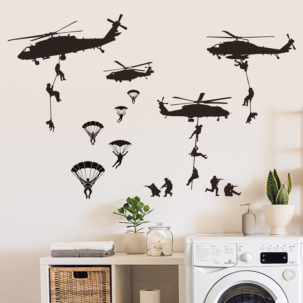 Soldier Landing‌ Wall Decals Helicopter‌ Wall Stickers Parachute Wall ...