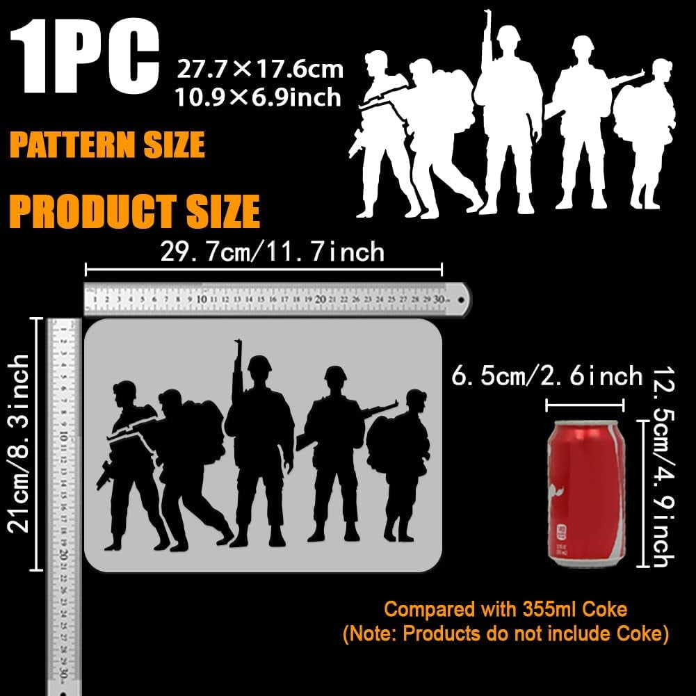 Soldier Men Rifles Stencil 8.3x11.7inch Reusable Army Soldiers Memorial ...