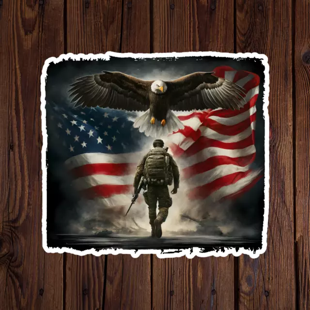 Soldier Sticker American Flag Bald Eagle Veteran Army Military Sticker ...