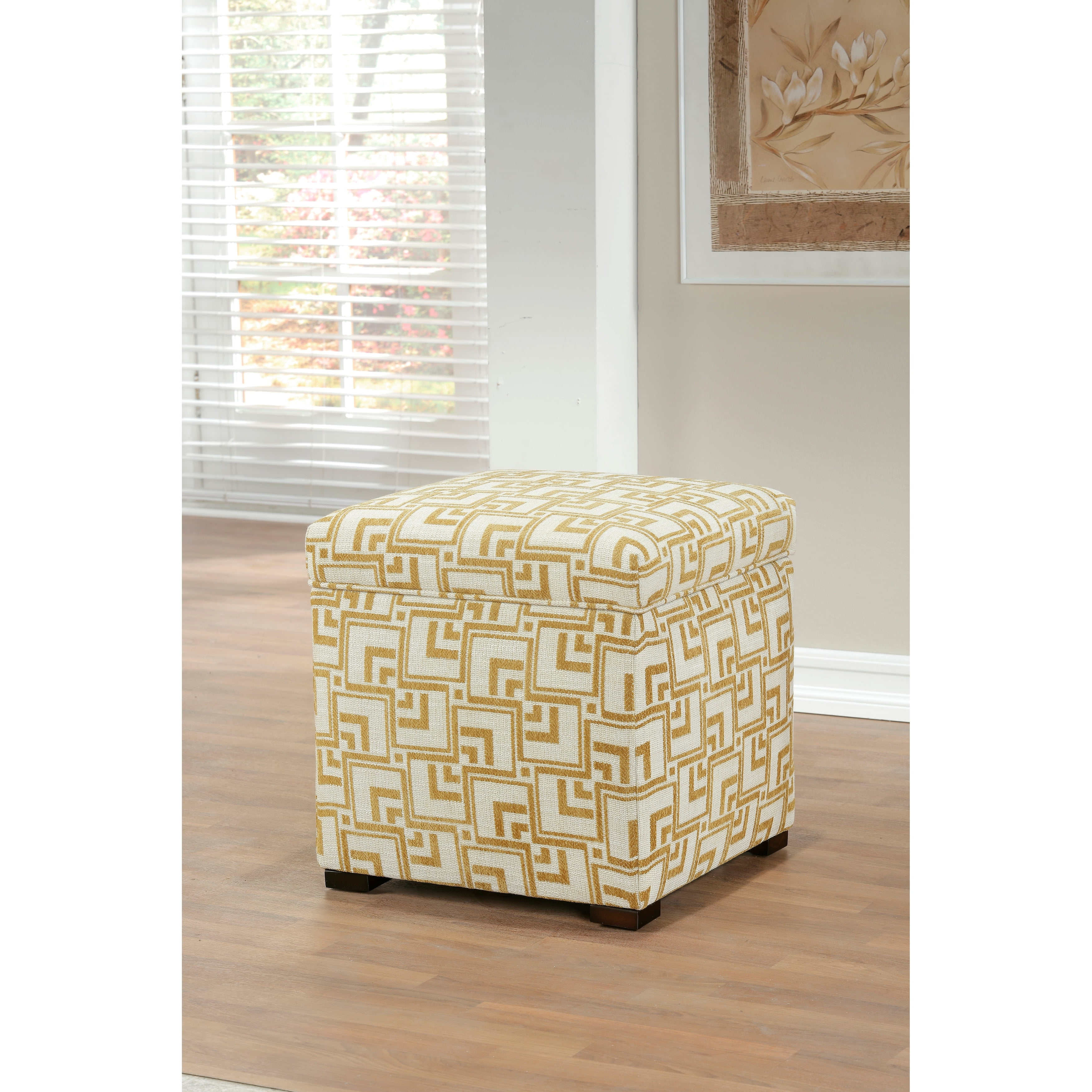 Sole Designs Tami by Upholstered Square Storage Ottoman Geo Jacquard ...