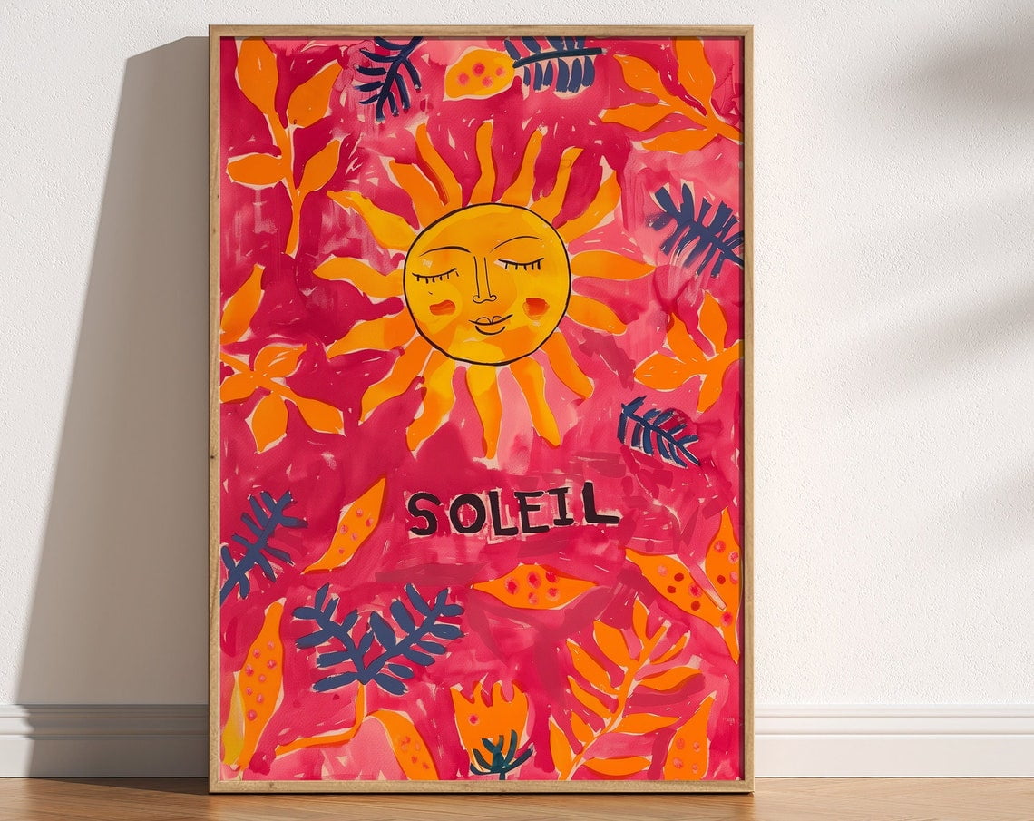 Soleil Colourful Summer Print, Retro Sun Poster, Abstract Modern Sun ...