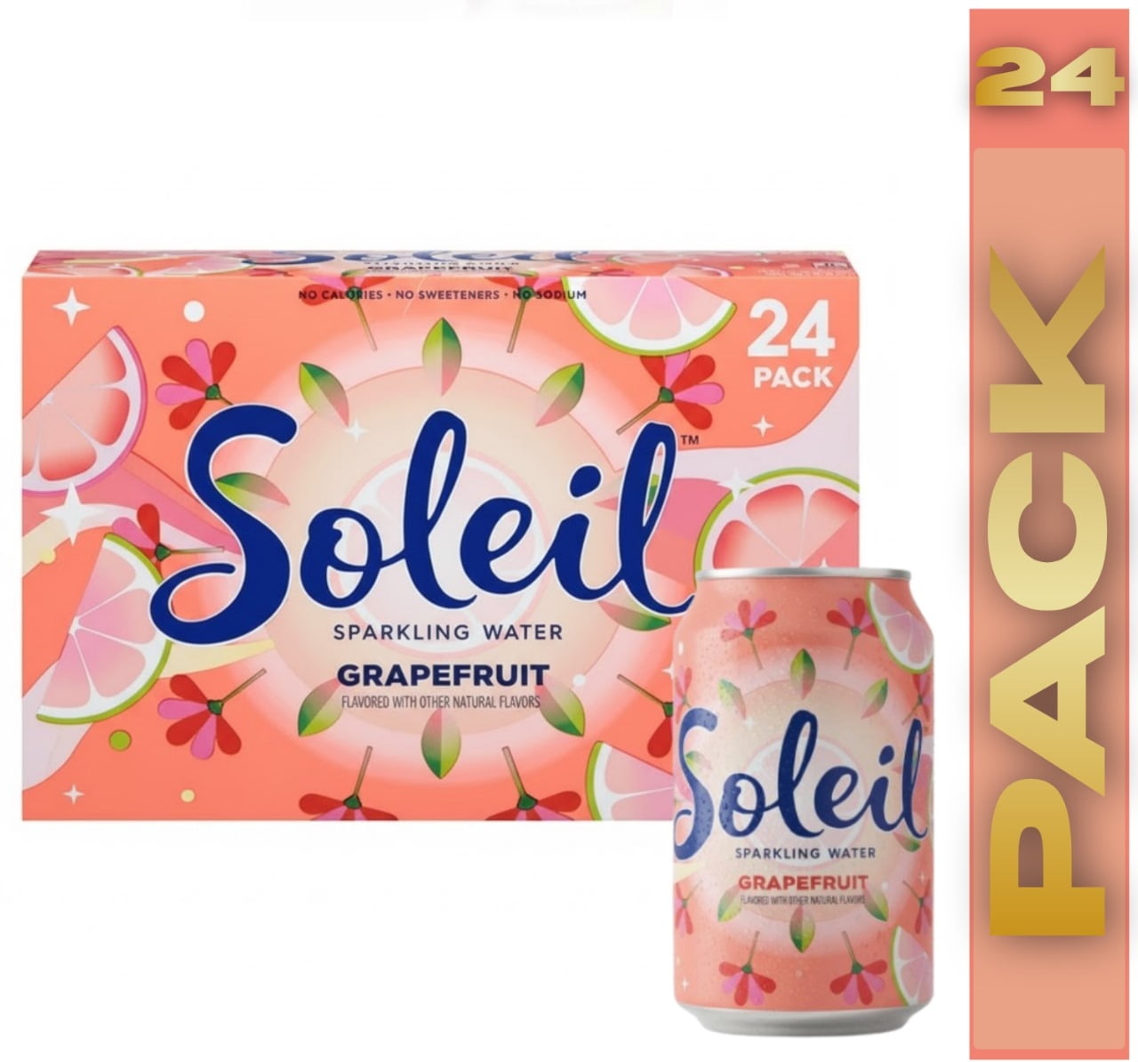 Soleil Sparkling Water, Ghrapefruit, 24 Pack 12 fl oz - Walmart.com