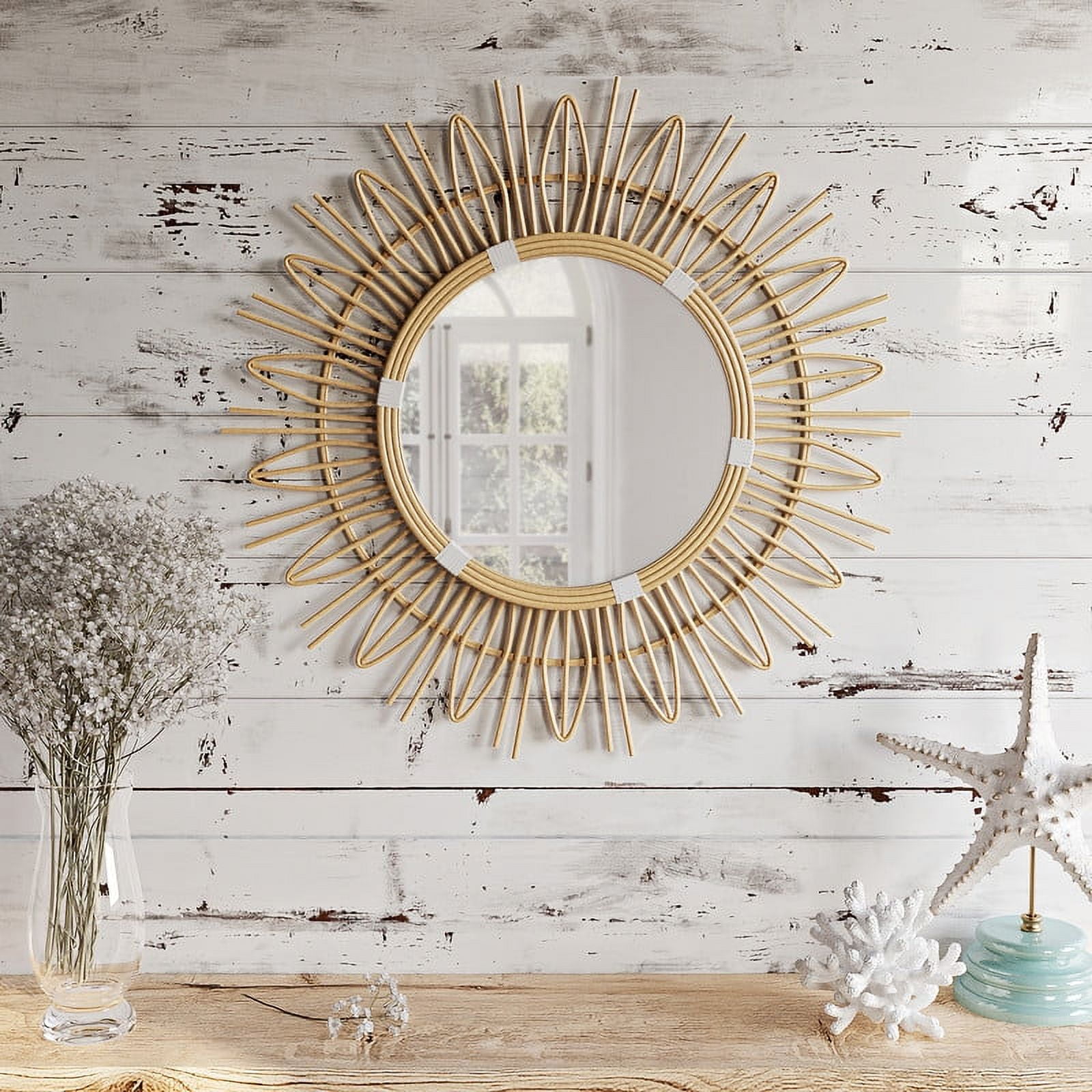 Soleil Tan Bamboo Round Boho Wall Mirror - Walmart.com