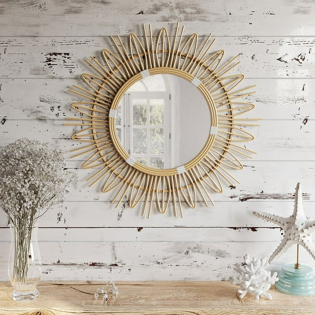 Soleil Tan Bamboo Round Boho Wall Mirror - Walmart.com