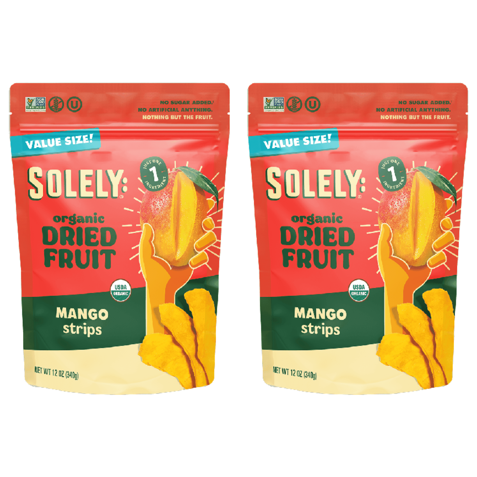 SOLELY Organic Dried Mango Strips (12 oz Resealable Bags, pack of 2 ...