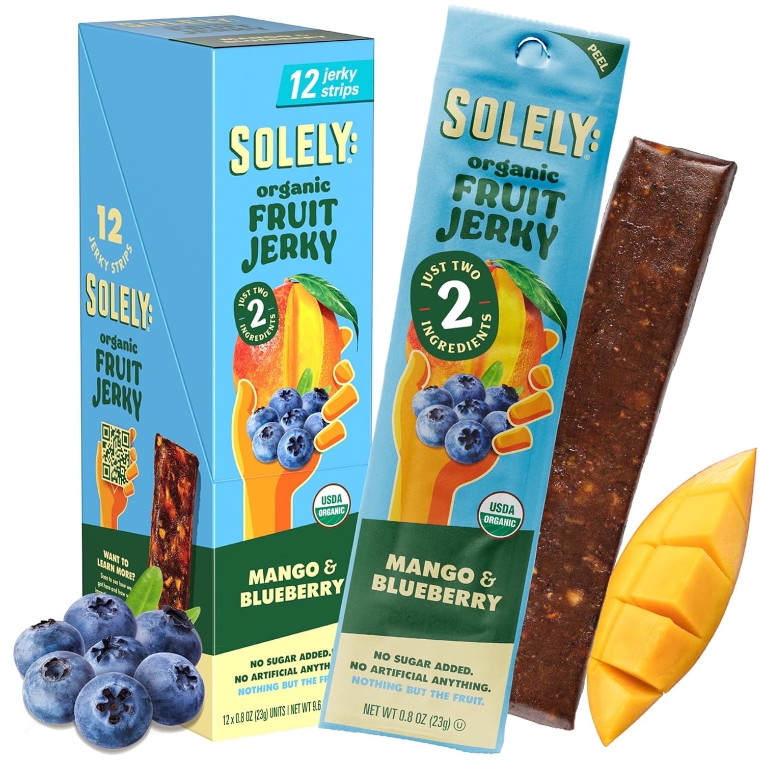 SOLELY Organic Mango Blueberry Fruit Jerky, Dried Fruit Snack, 12 ...
