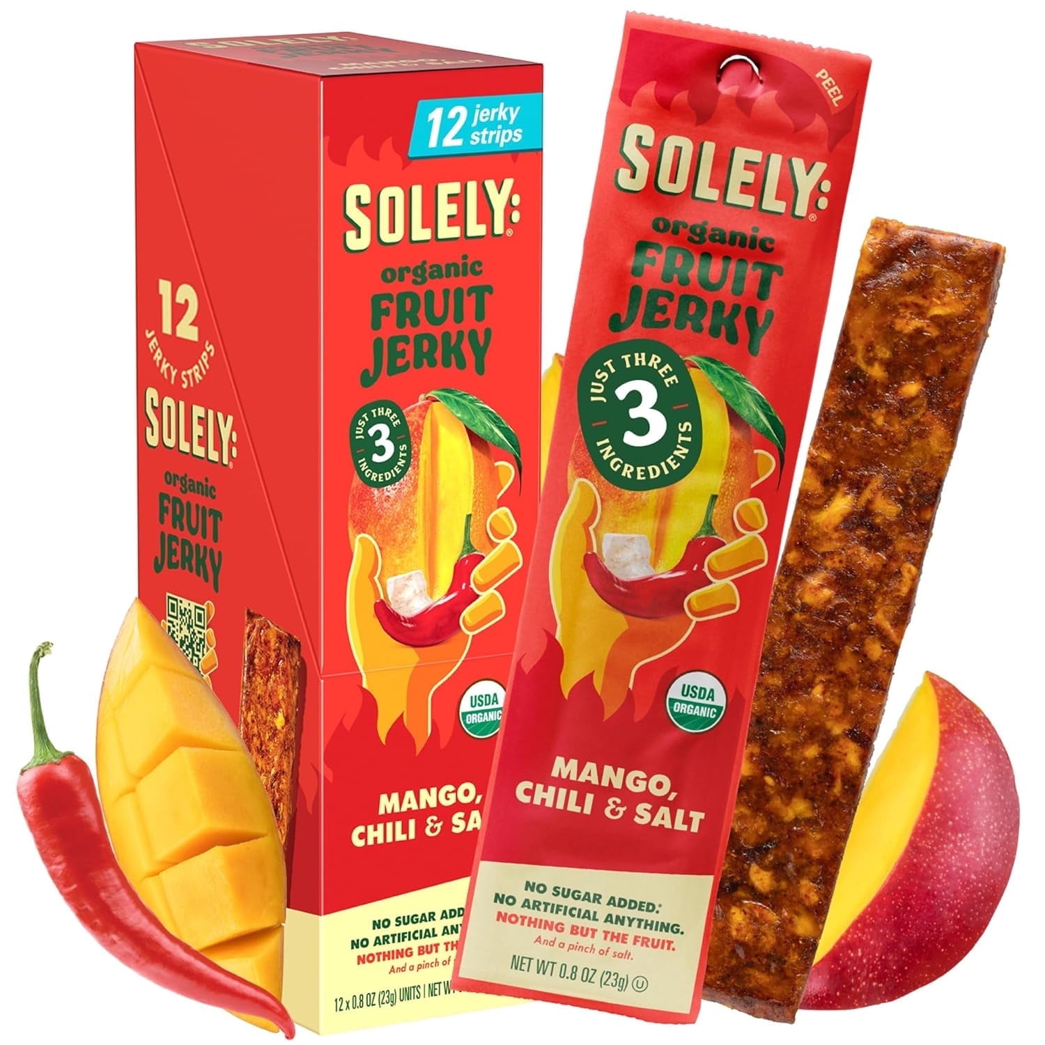 SOLELY Organic Spicy Mango Chili and Salt Fruit Jerky, 12 Individually ...