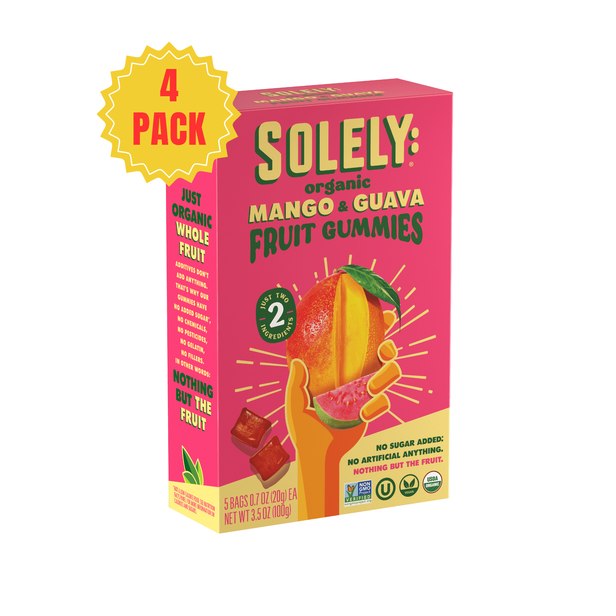 SOLELY Organic Mango & Guava Gummies, Vegan, Whole Fruit, 3.5 oz, 4 ...