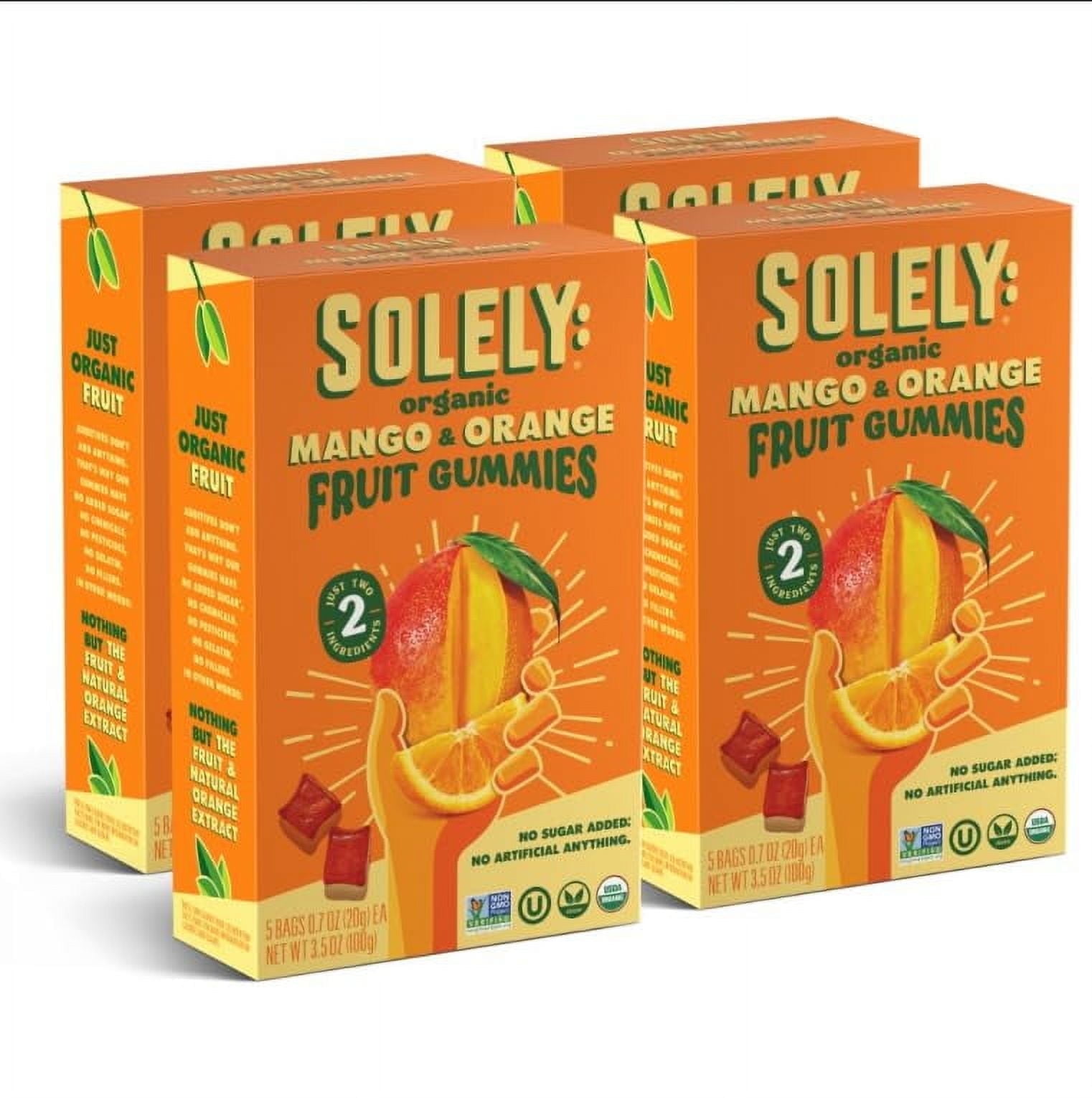 SOLELY Organic Mango & Orange Whole Fruit Gummies (pack of 4 Boxes, 5 ...