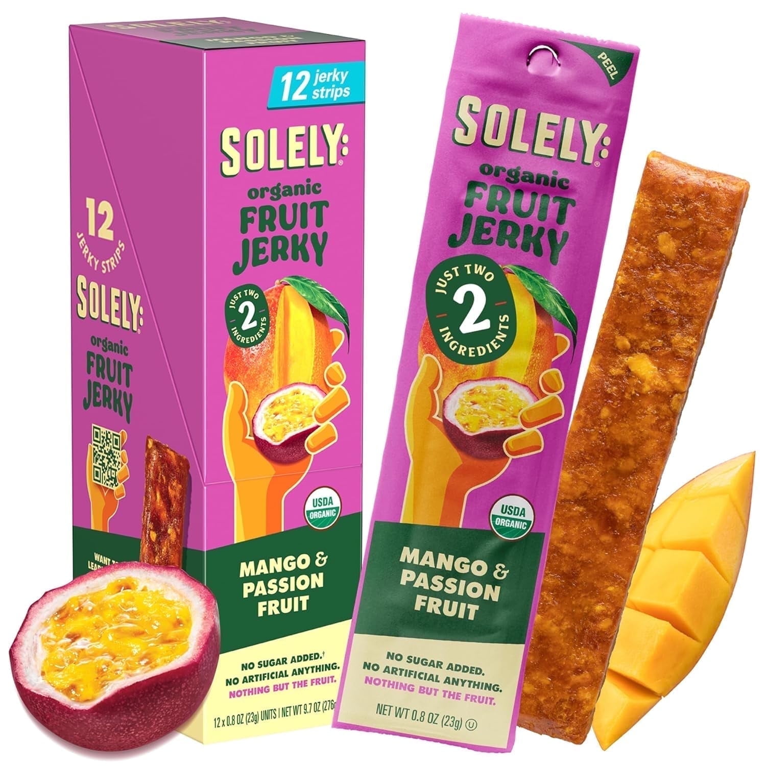 SOLELY Organic Mango Passion Fruit Jerky, 12 Individually Wrapped ...