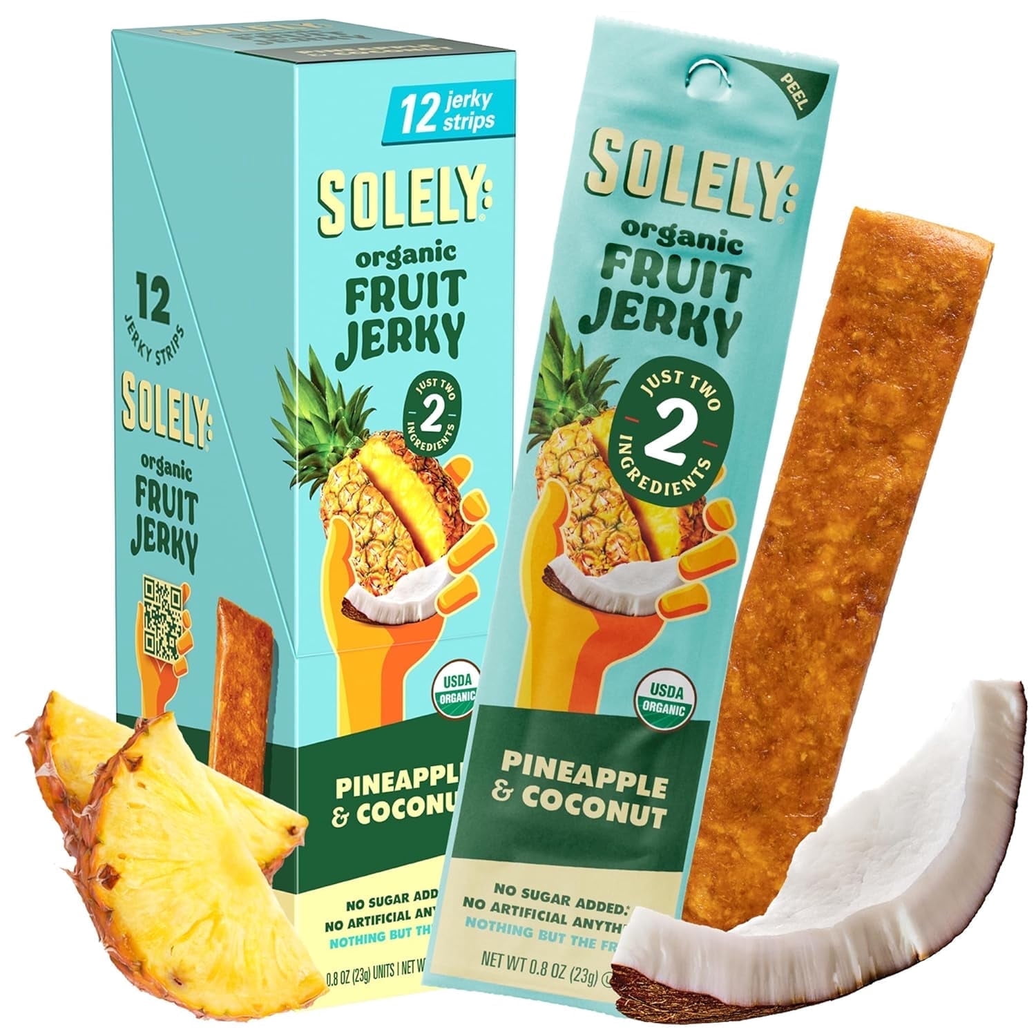 SOLELY Organic Pineapple Coconut Fruit Jerky, 12 Individually Wrapped ...