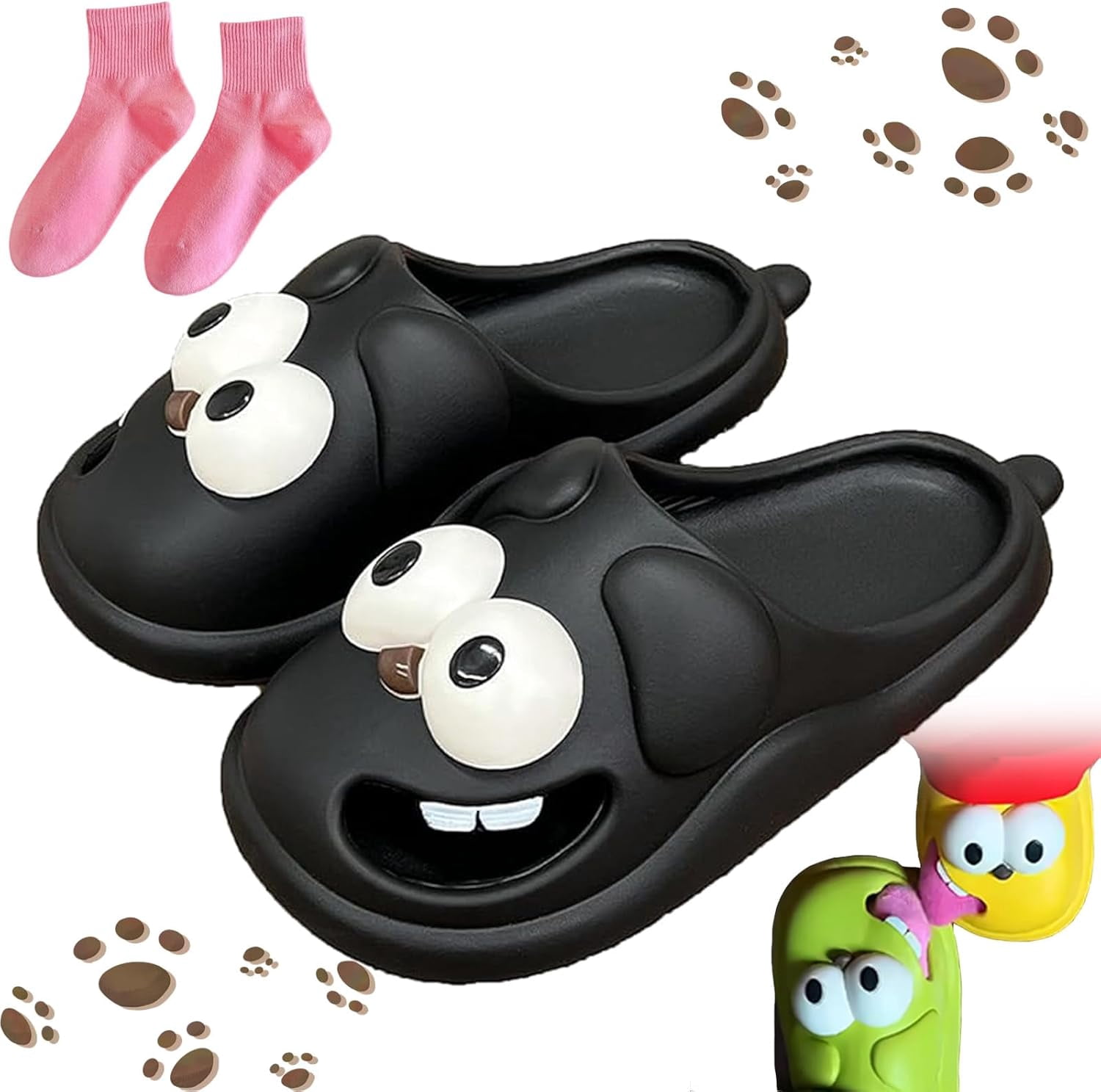 Solemates Kissing Slippers for Couples – Funny 3D Big Eye Dog Tongue ...