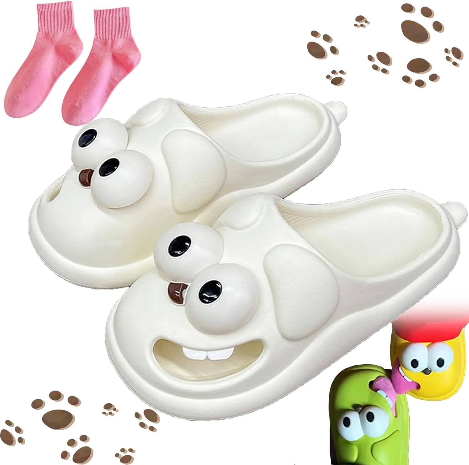Solemates Kissing Slippers for Couples – Funny 3D Big Eye Dog Tongue ...