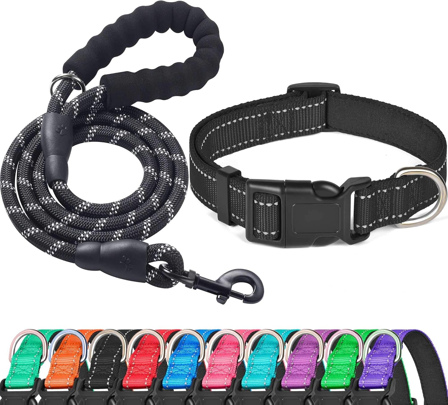 Solennerer Reflective Dog Collar Dog Leash Sets with Padded Handle ...
