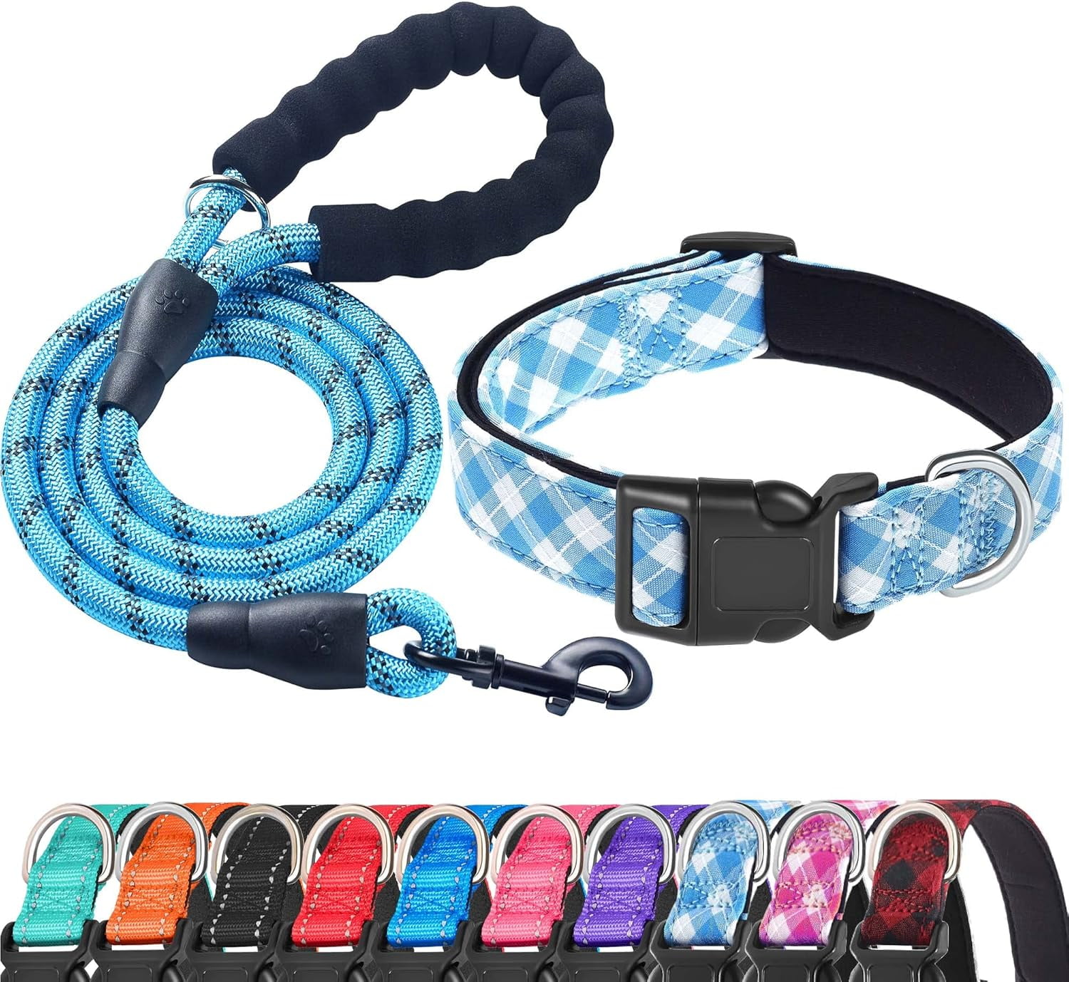 Solennerer Reflective Dog Collar Dog Leash Sets with Padded Handle ...