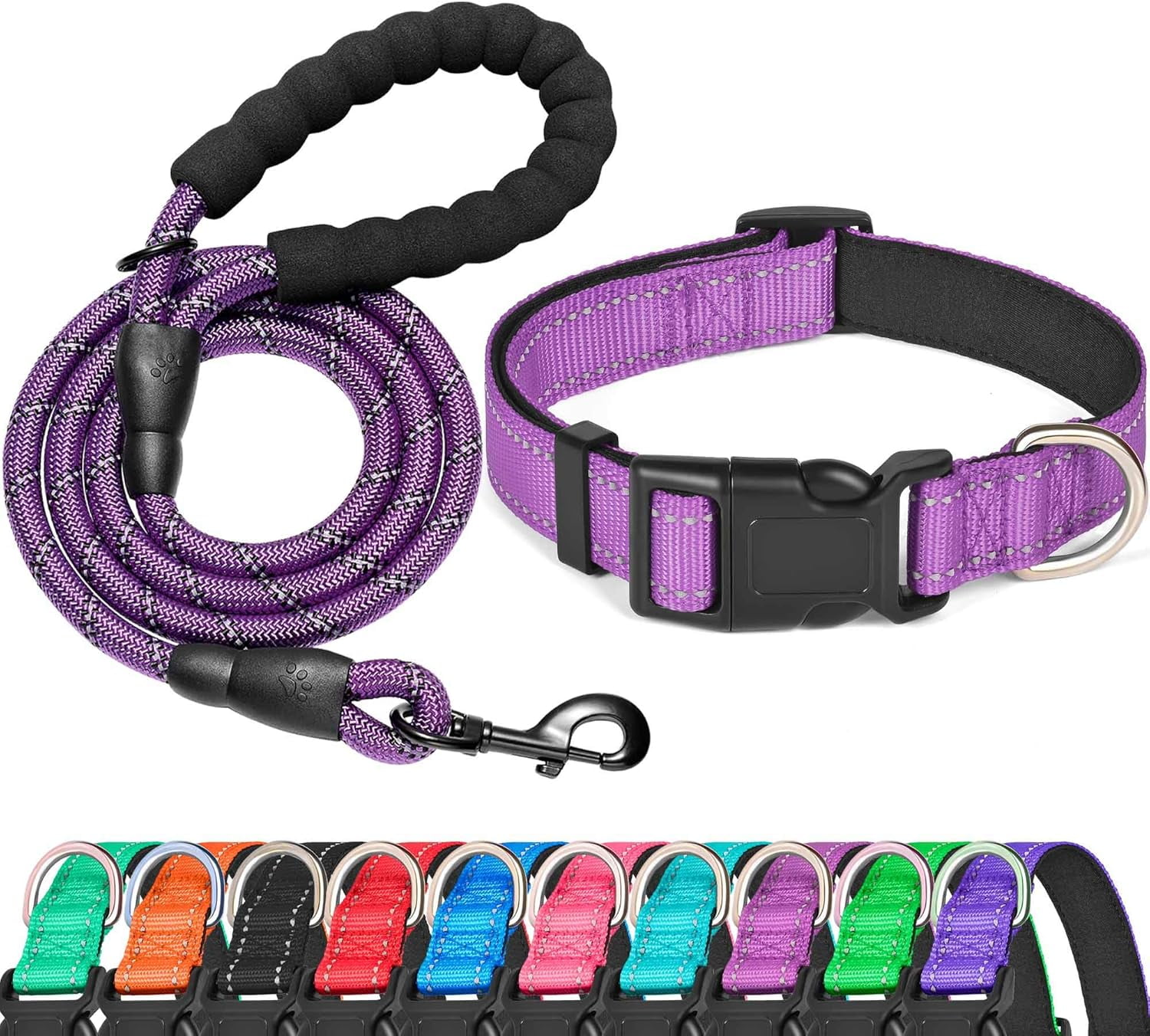 Solennerer Reflective Dog Collar Dog Leash Sets with Padded Handle ...