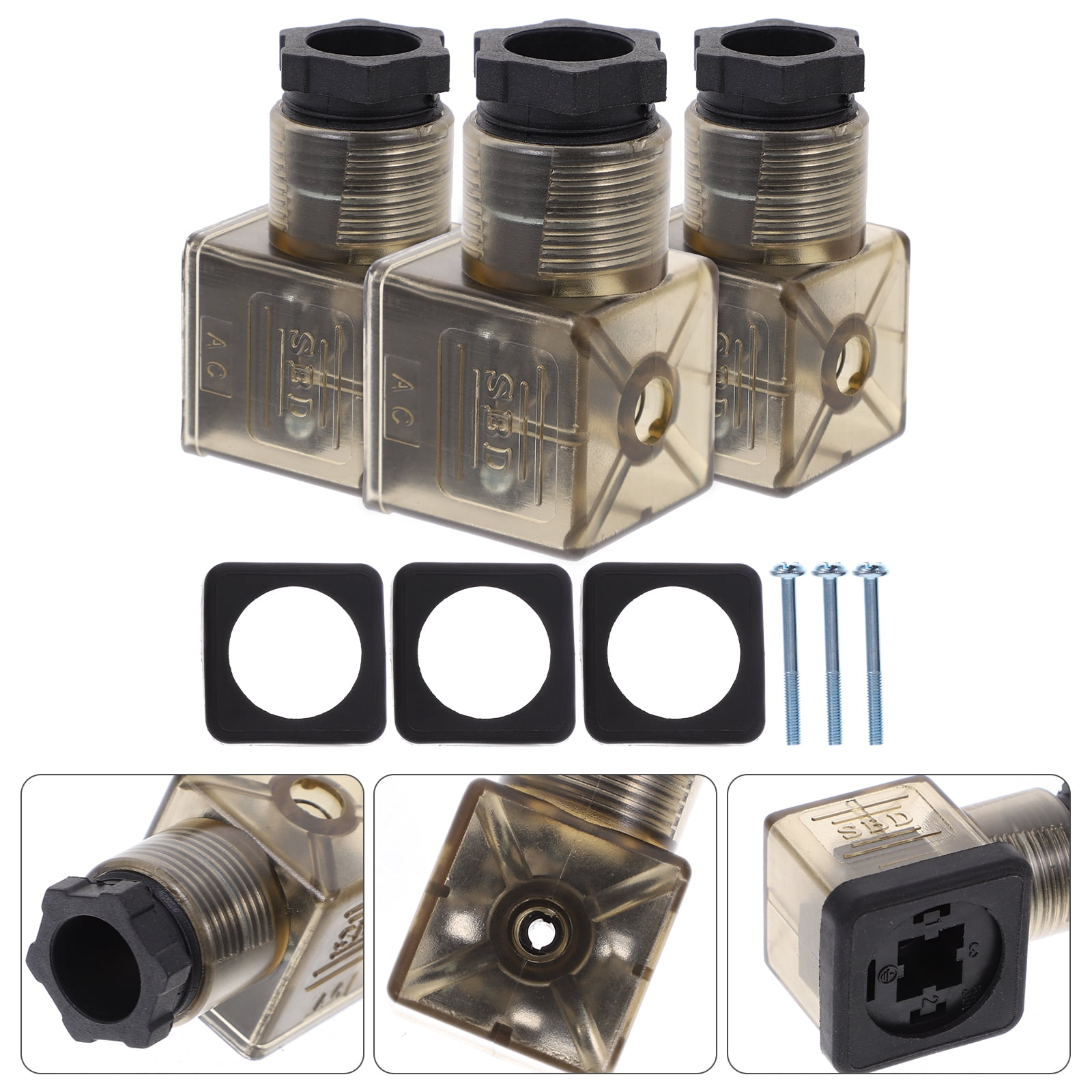 UEETEK Solenoid Connectors Solenoid Valves Connector Brown 3Pcs ...
