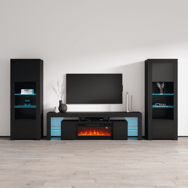 Soho 10 Modern Wall Unit Entertainment Center with 16 Color LED Lights ...