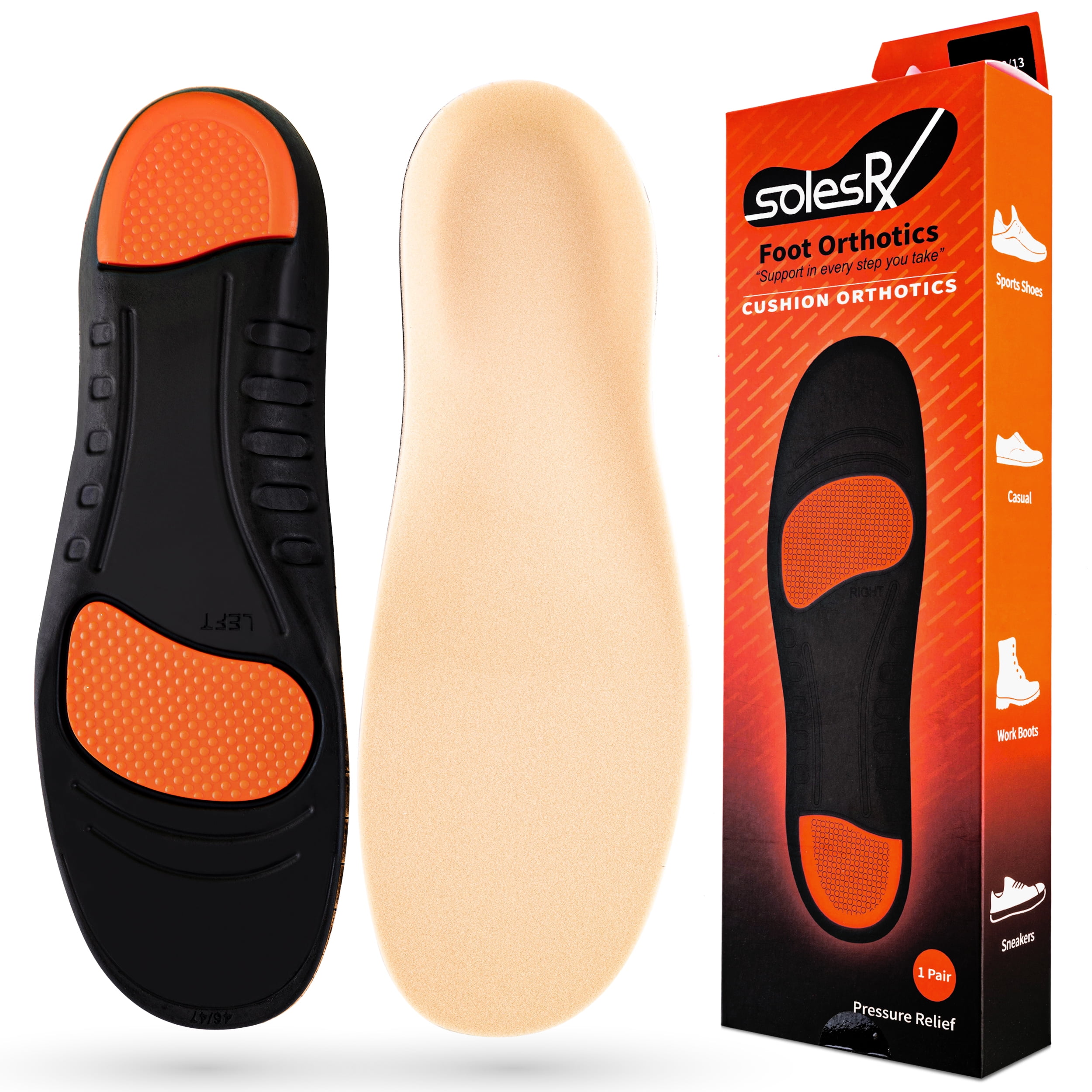 SolesRX Arch Orthotic Inserts for Women 4-5 Shoe - Plantar Fasciitis ...