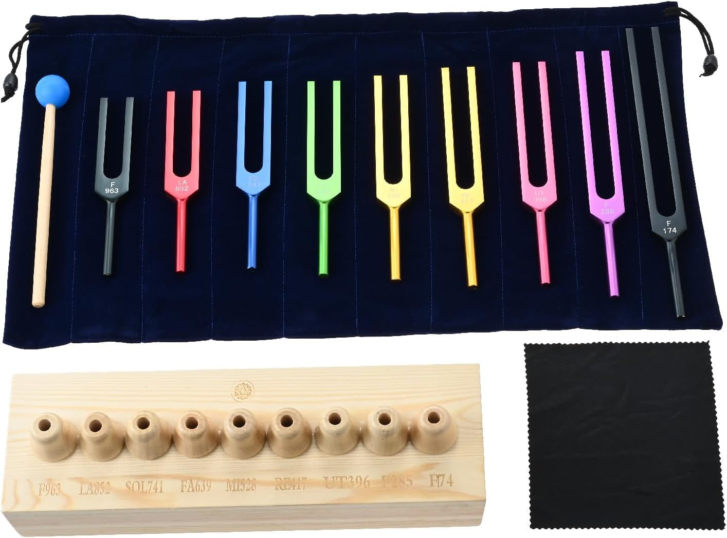 Solfeggio Tuning Fork Set - Unweighted Colorful 9 Tuning Forks for ...