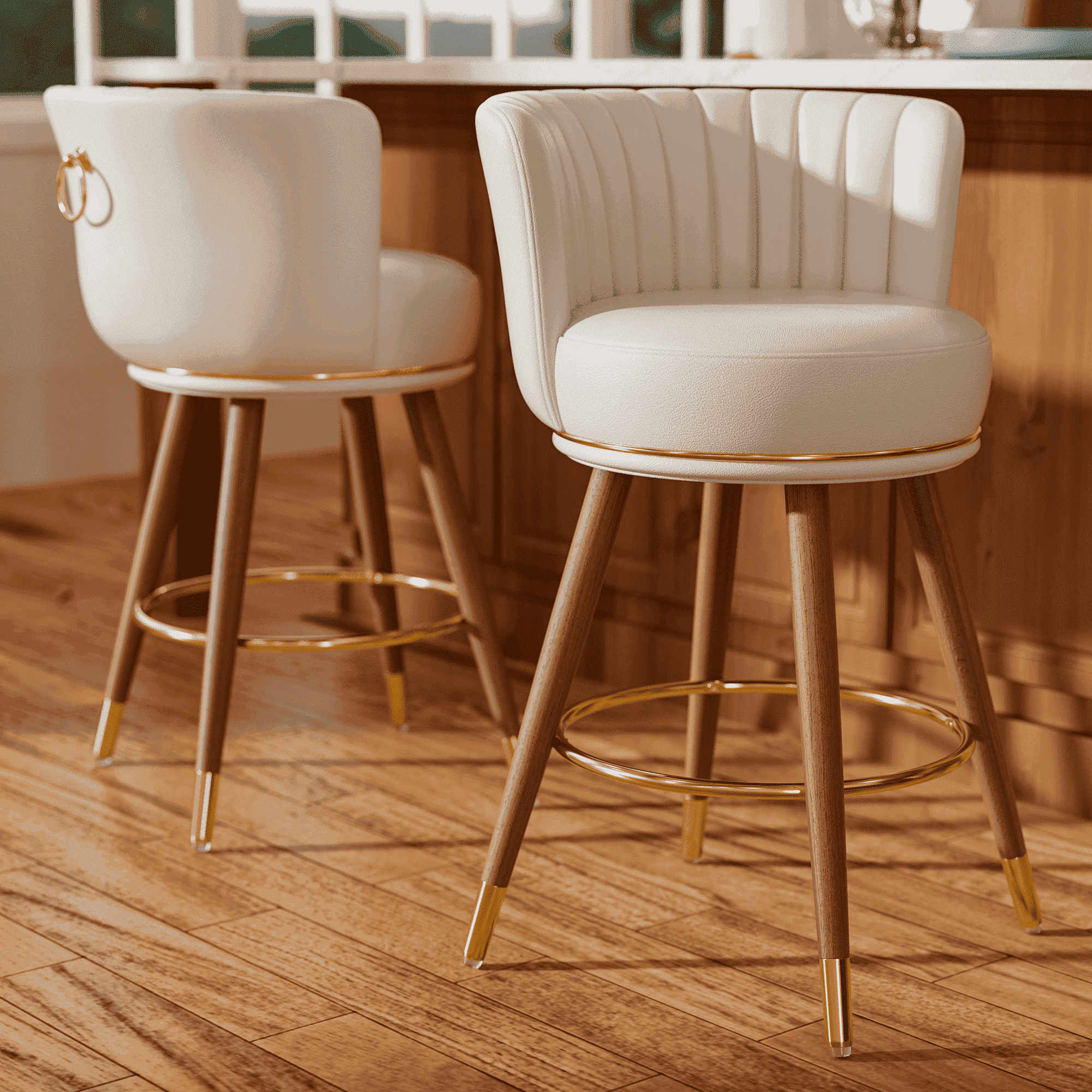 Genpo Swivel Counter Height Bar Stools Set of 2, 24 inch White Leather ...