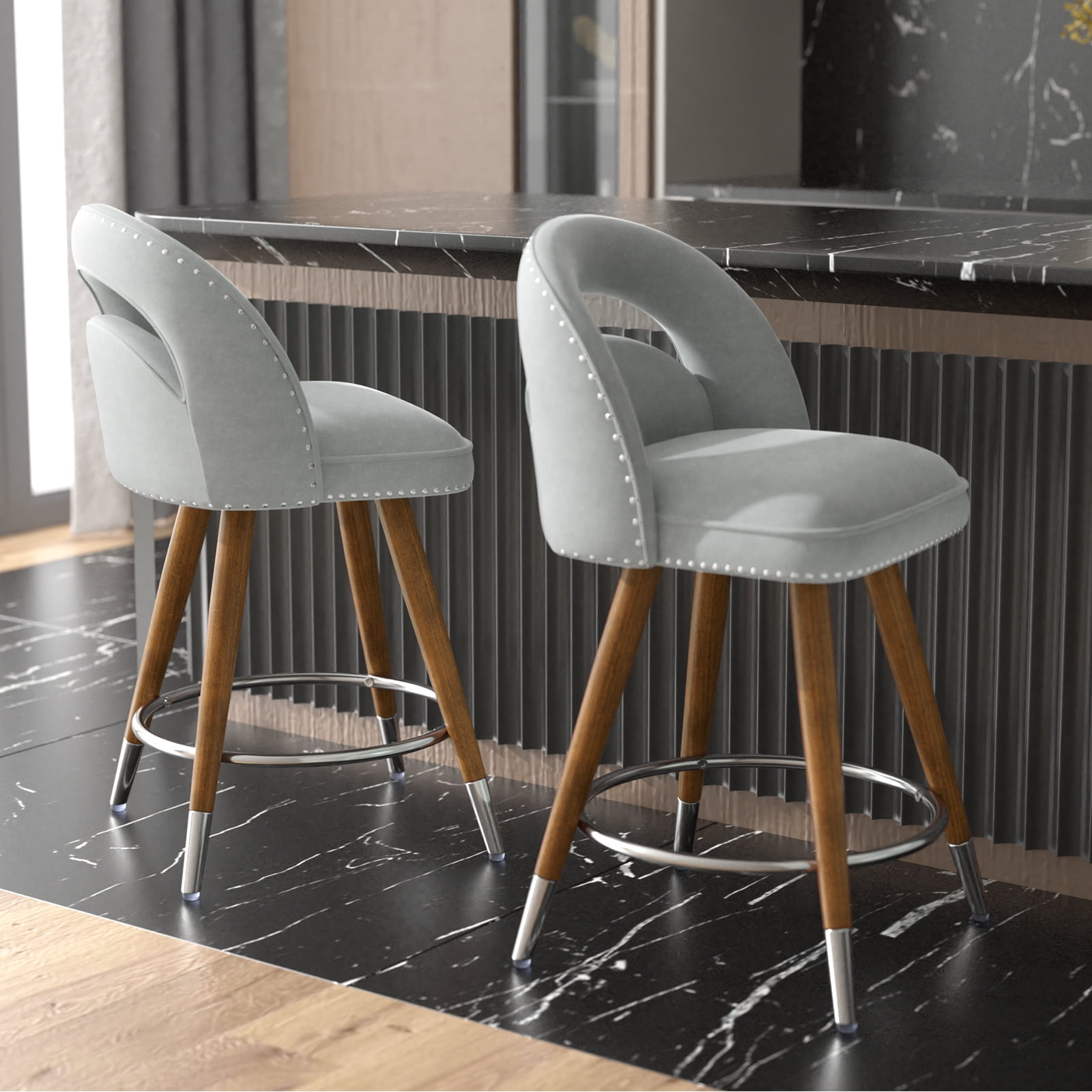 Solfway 24" Swivel Counter Bar stools, Modern Velvet Barstools ...